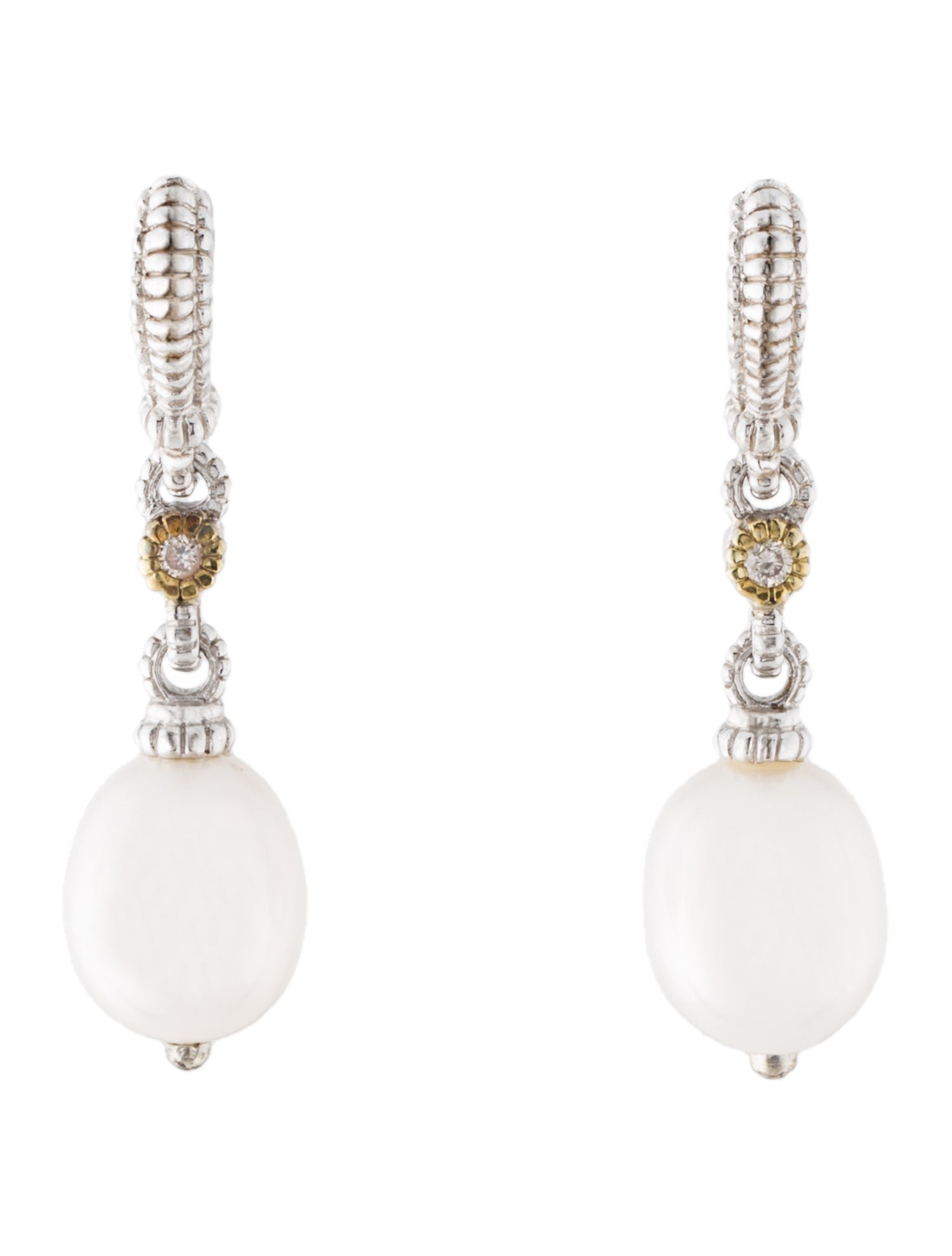 Judith Ripka Pearl & Diamond Drop Earrings - 18K Yellow Gold Drop ...