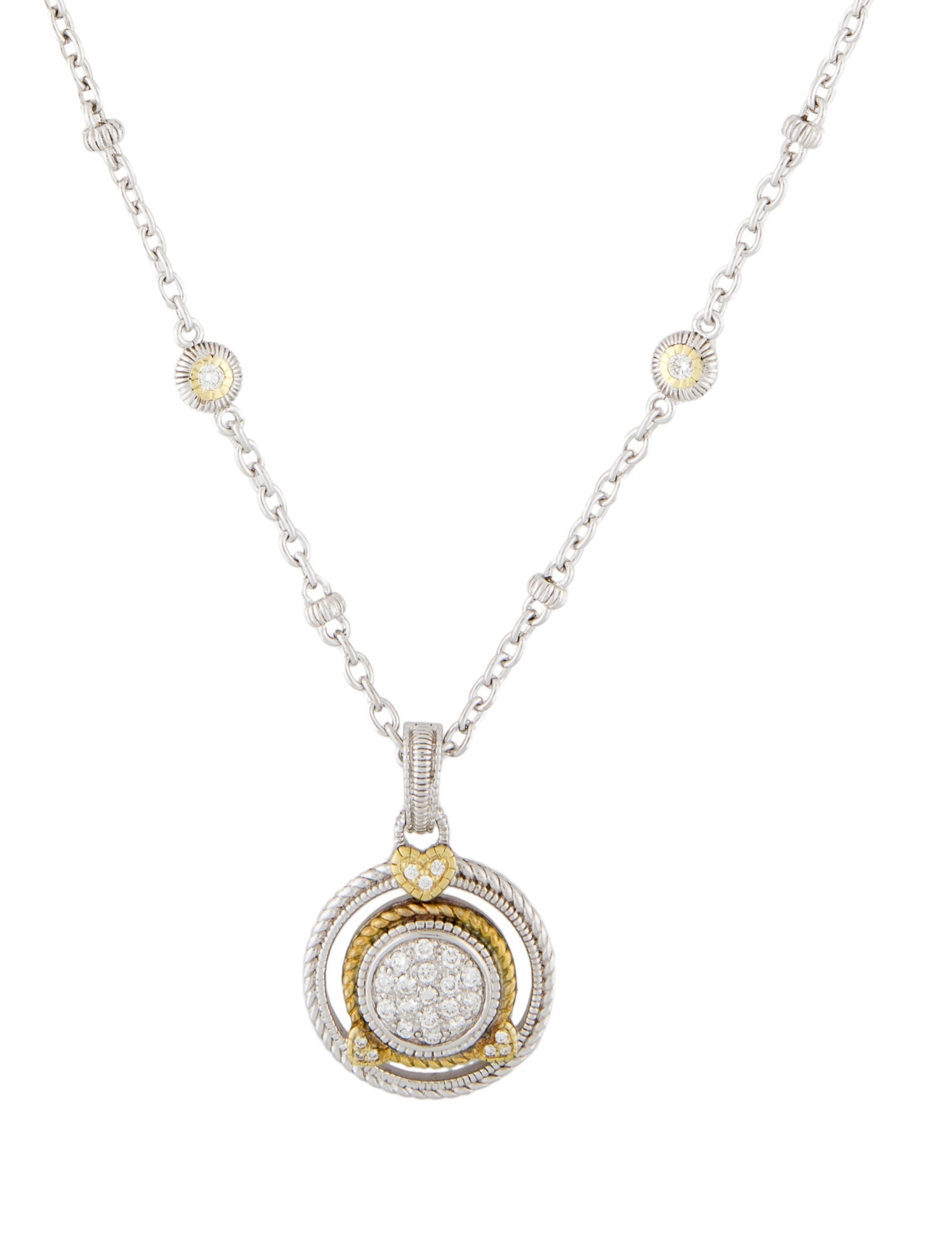 Judith Ripka Two Tone Diamond Circle Rope Pendant Necklace - 18K Yellow ...