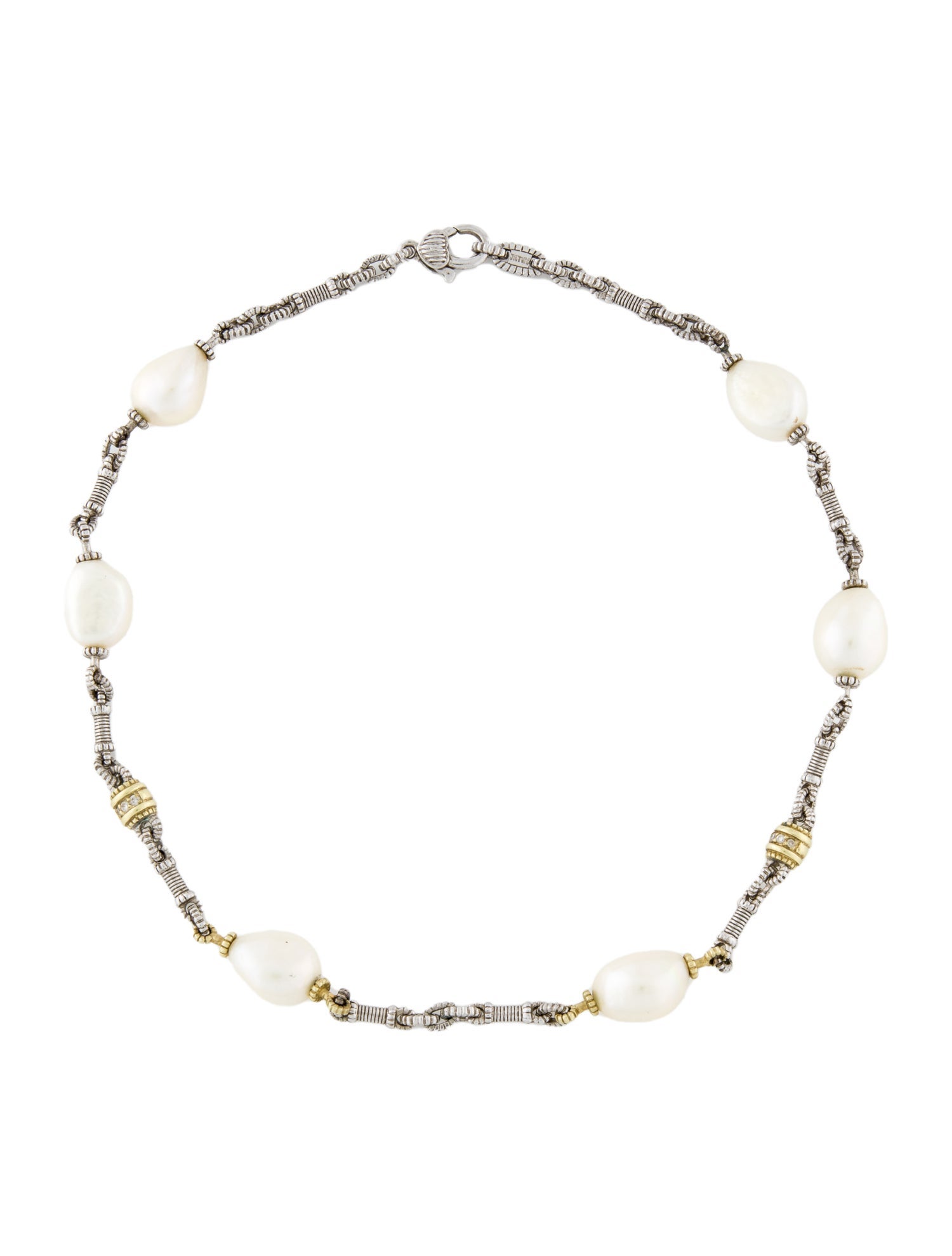 Judith Ripka Pearl & Diamond Station Necklace - 18K Yellow Gold Station ...