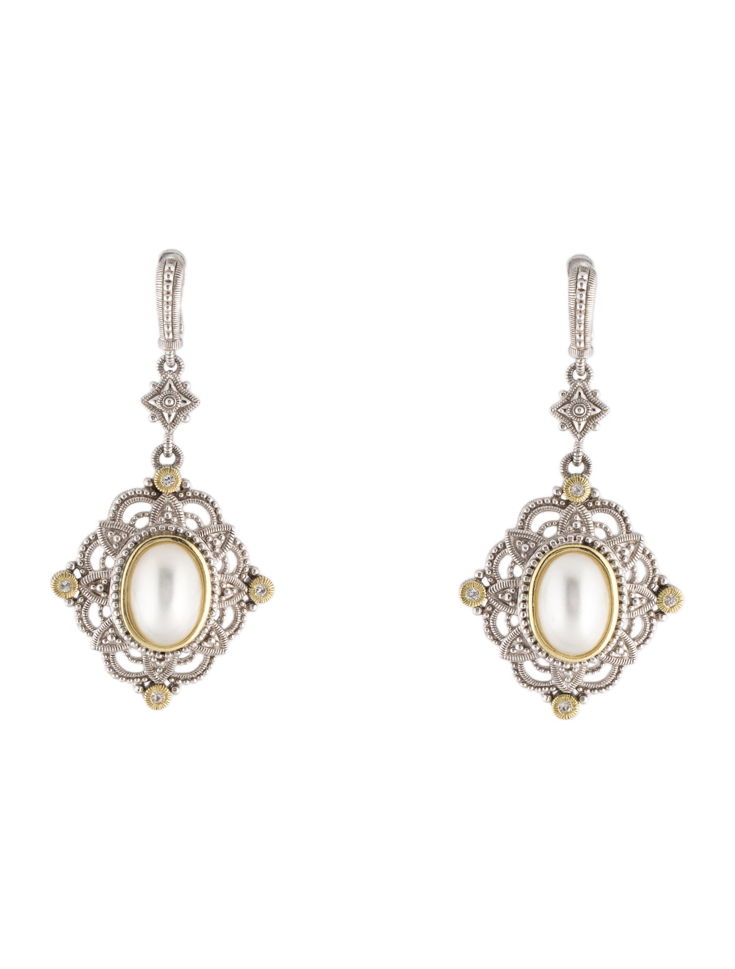 Judith Ripka Pearl & Sapphire Ornate Drop Earrings - 18K Yellow Gold ...