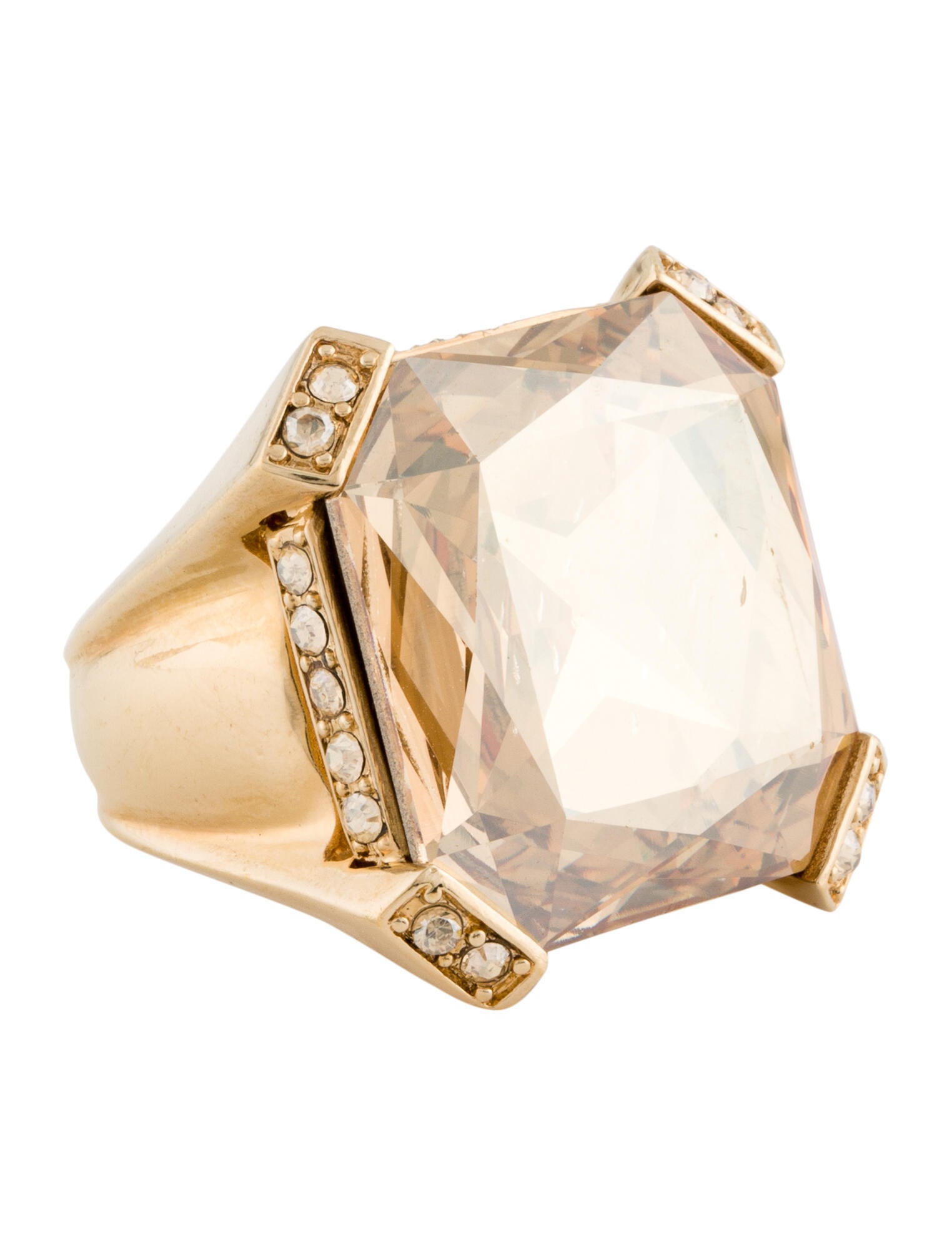Judith Leiber Crystal Christo Cut Square Cocktail Ring - Brown, Gold ...