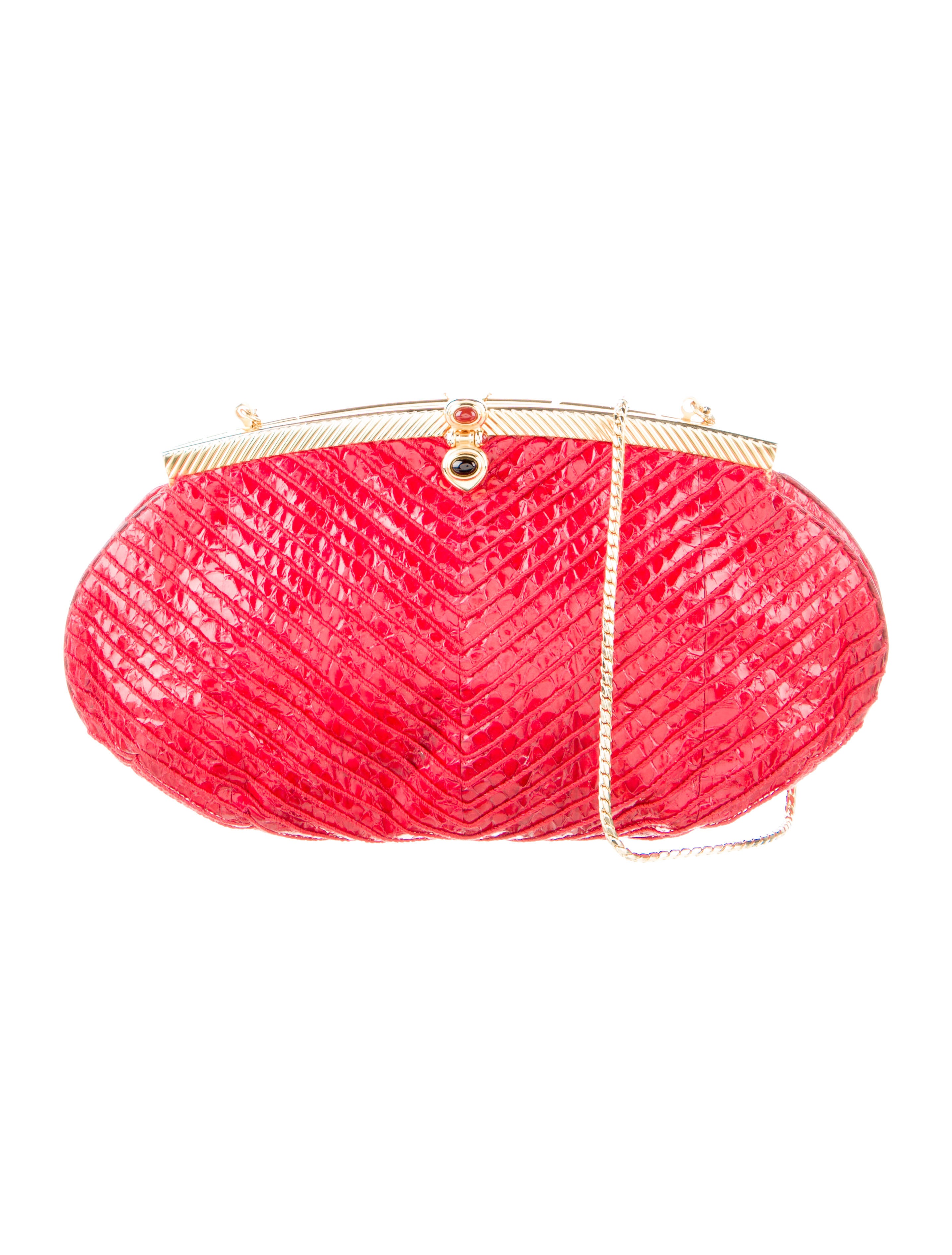 Judith Leiber Snakeskin Frame Clutch - Red Clutches, Handbags ...