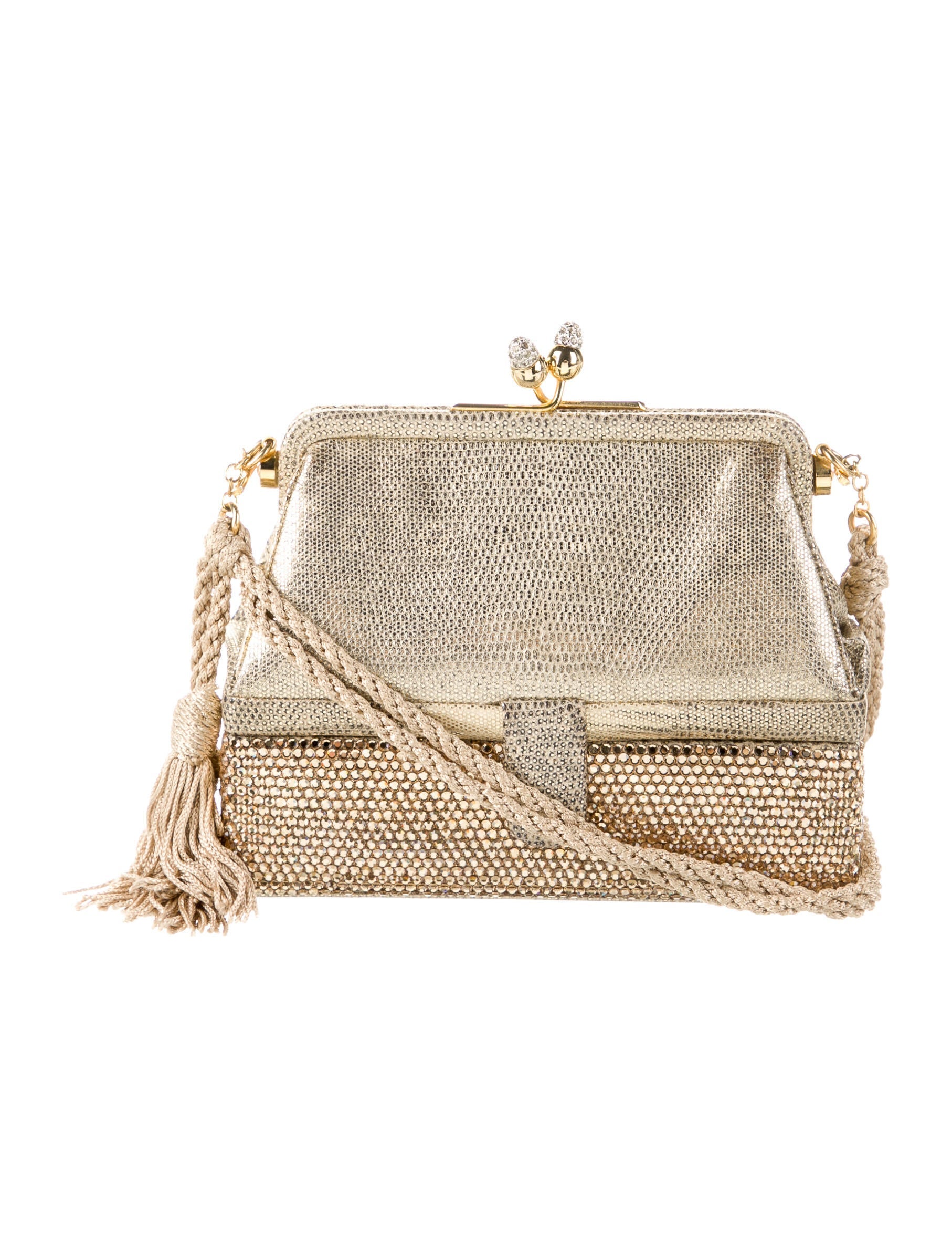 Judith Leiber Leather Crystal Evening Bag - Gold Evening Bags, Handbags ...