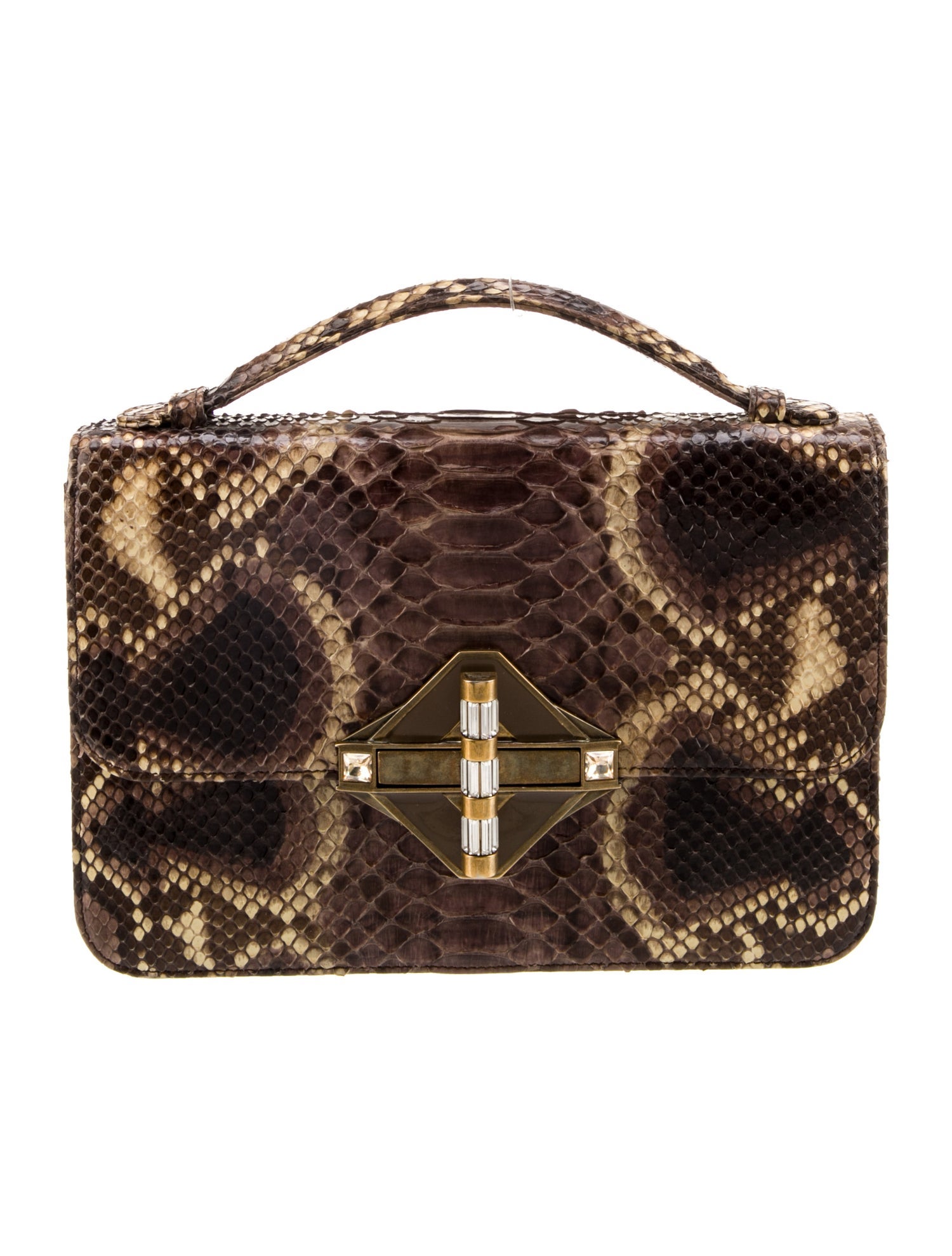 Judith Leiber Python Top Handle Bag - Brown Handle Bags, Handbags ...