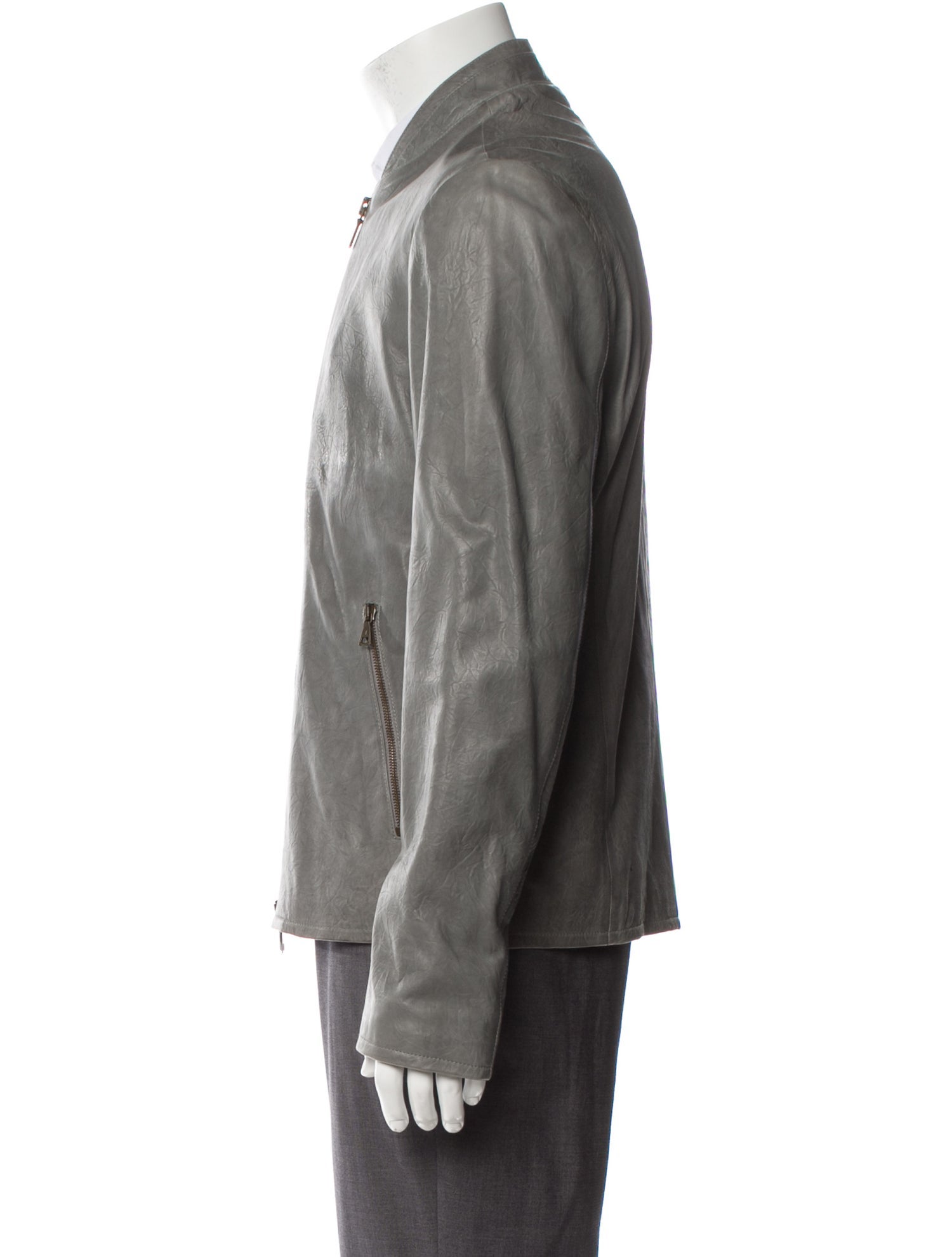 John Varvatos Leather Moto Jacket - Grey Outerwear, Clothing - JVA54761 ...