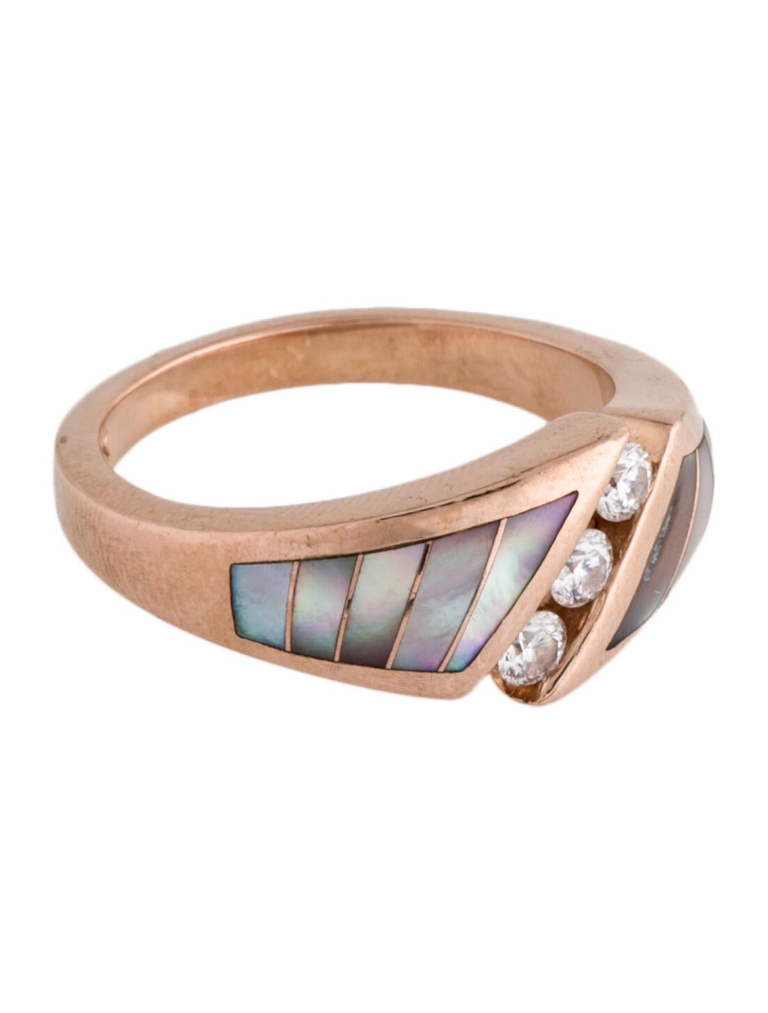 Kabana 14K Mother Of Pearl & Diamond Inlay Band - 14K Rose Gold Band ...
