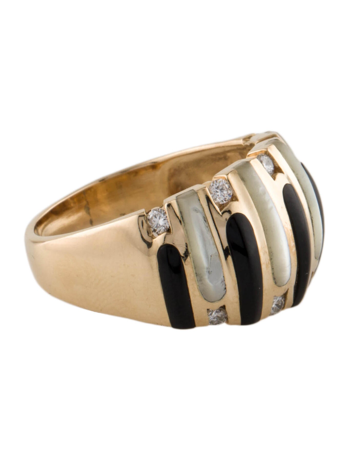 Kabana 14K Mother of Pearl, Onyx & Diamond Band - 14K Yellow Gold Band ...