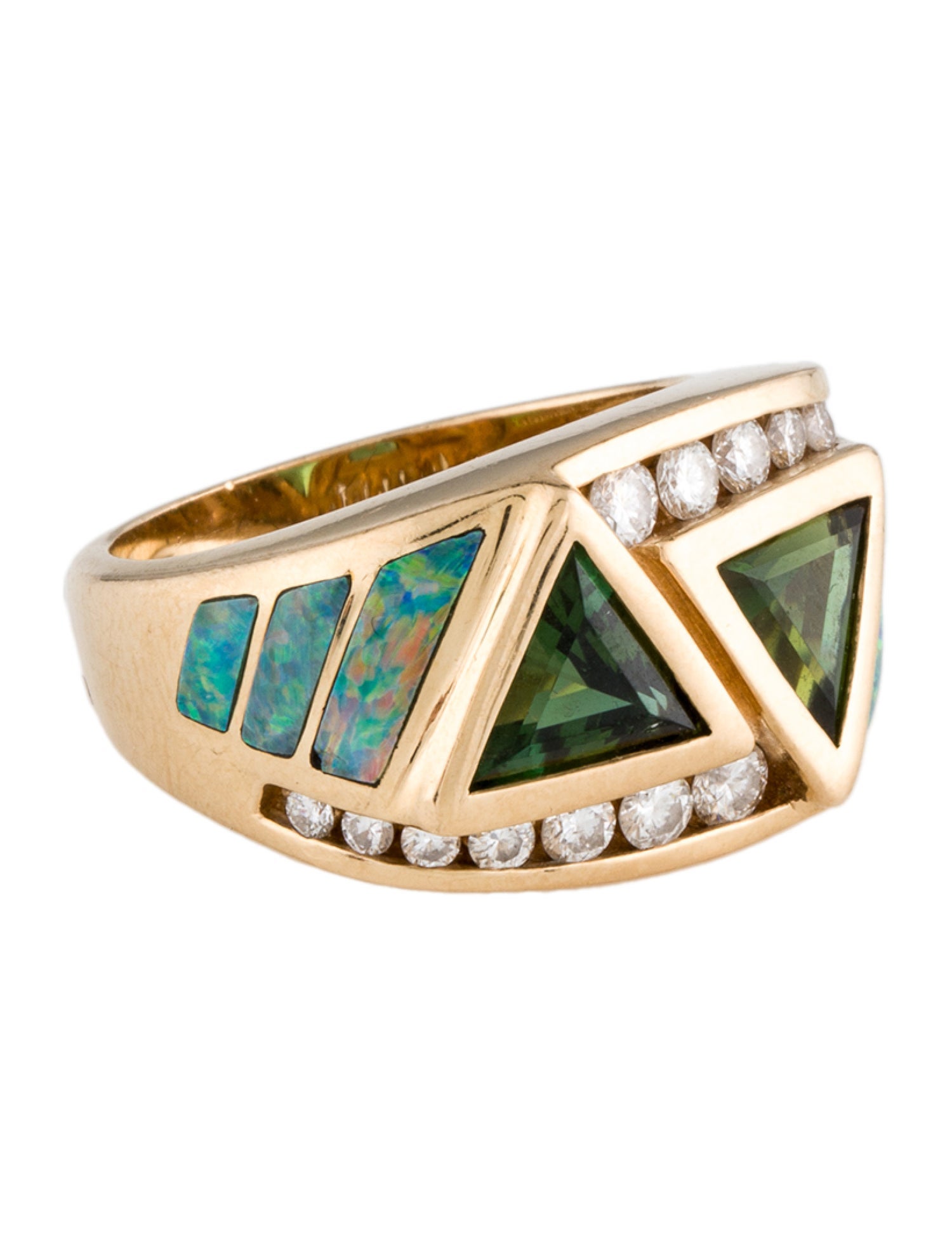 Kabana 14K 2.88ctw Tourmaline, Opal & Diamond Ring - 14K Yellow Gold ...