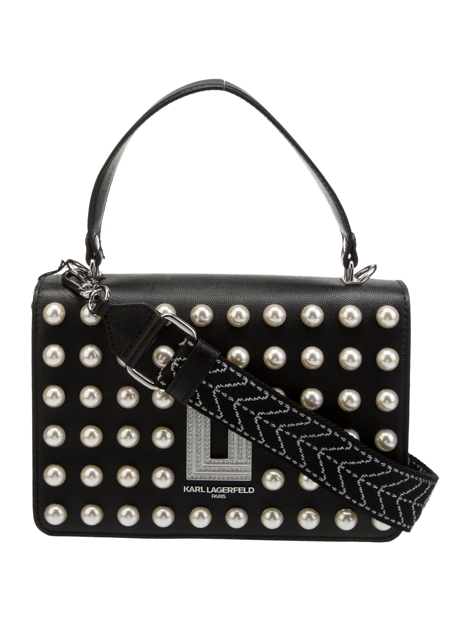 Karl Lagerfeld Embellished Leather Handle Bag w/Tags - Black Handle ...