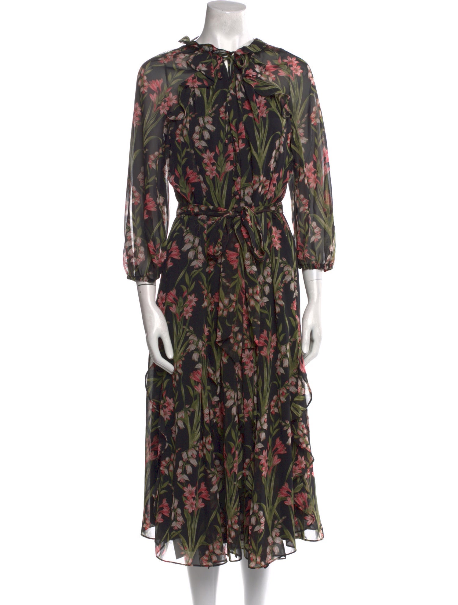 Karl Lagerfeld Floral Print Midi Length Dress - Black Dresses, Clothing ...