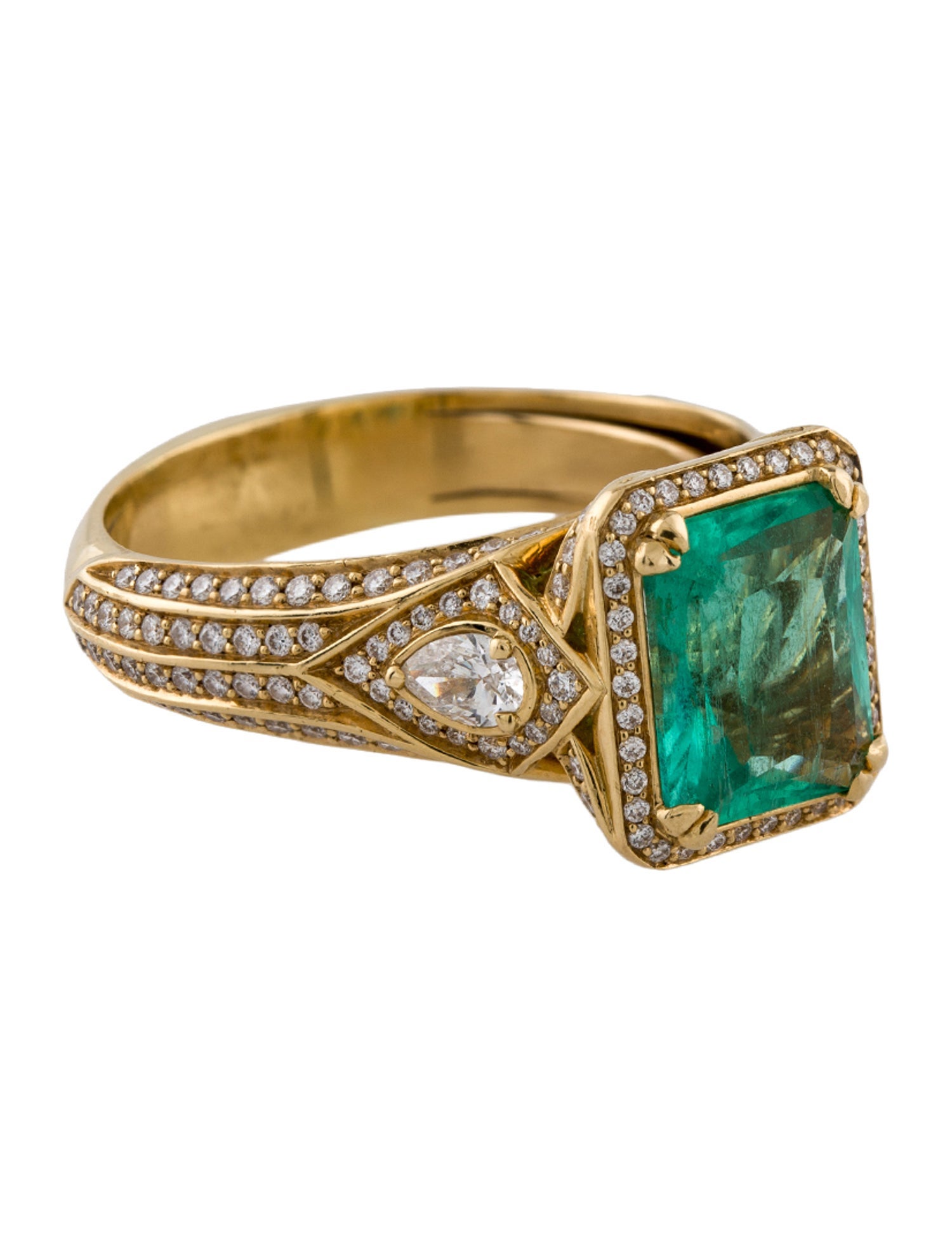 Kat Florence 18K 3.11ct Colombian Emerald & Diamond Ring - 18K Yellow ...