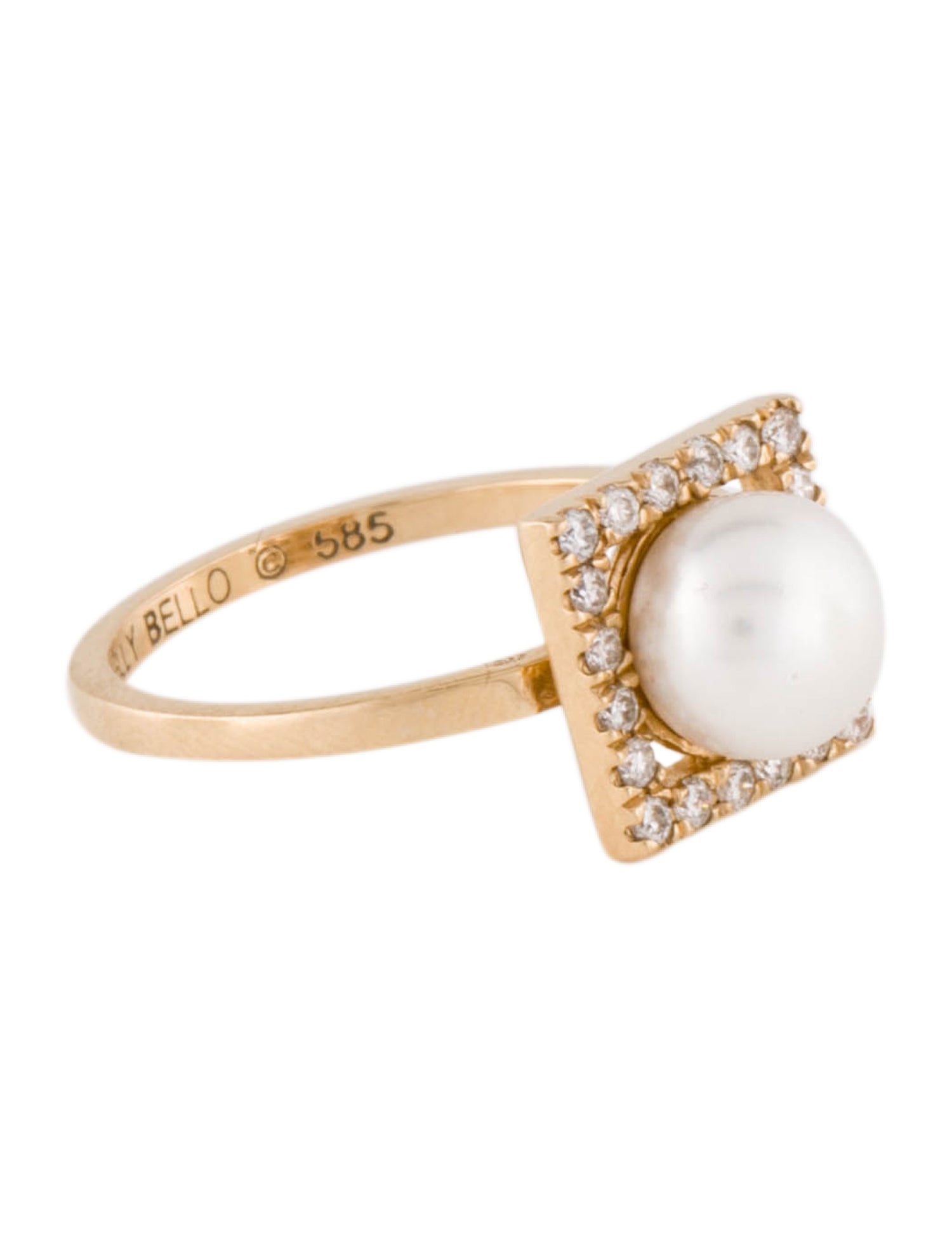 Kelly Bello 14K Pearl & Diamond Square Cocktail Ring - 14K Yellow Gold Cocktail Ring, Rings ...