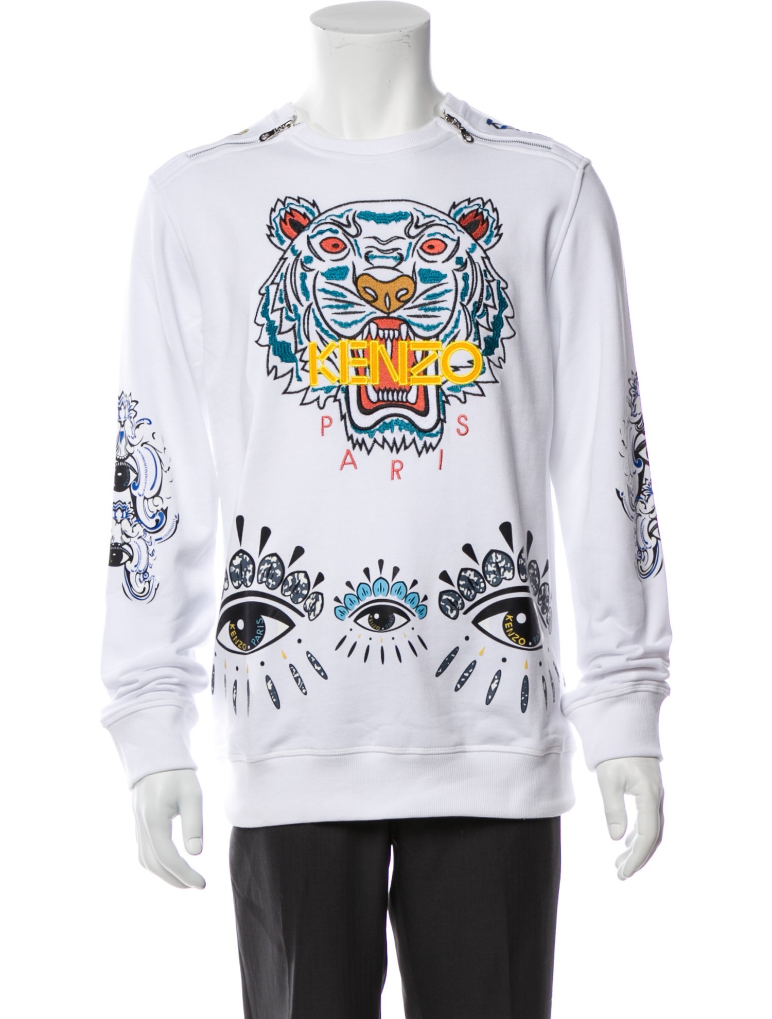 Kenzo Graphic Print Crew Neck Sweatshirt w/ Tags - White Sweatshirts ...