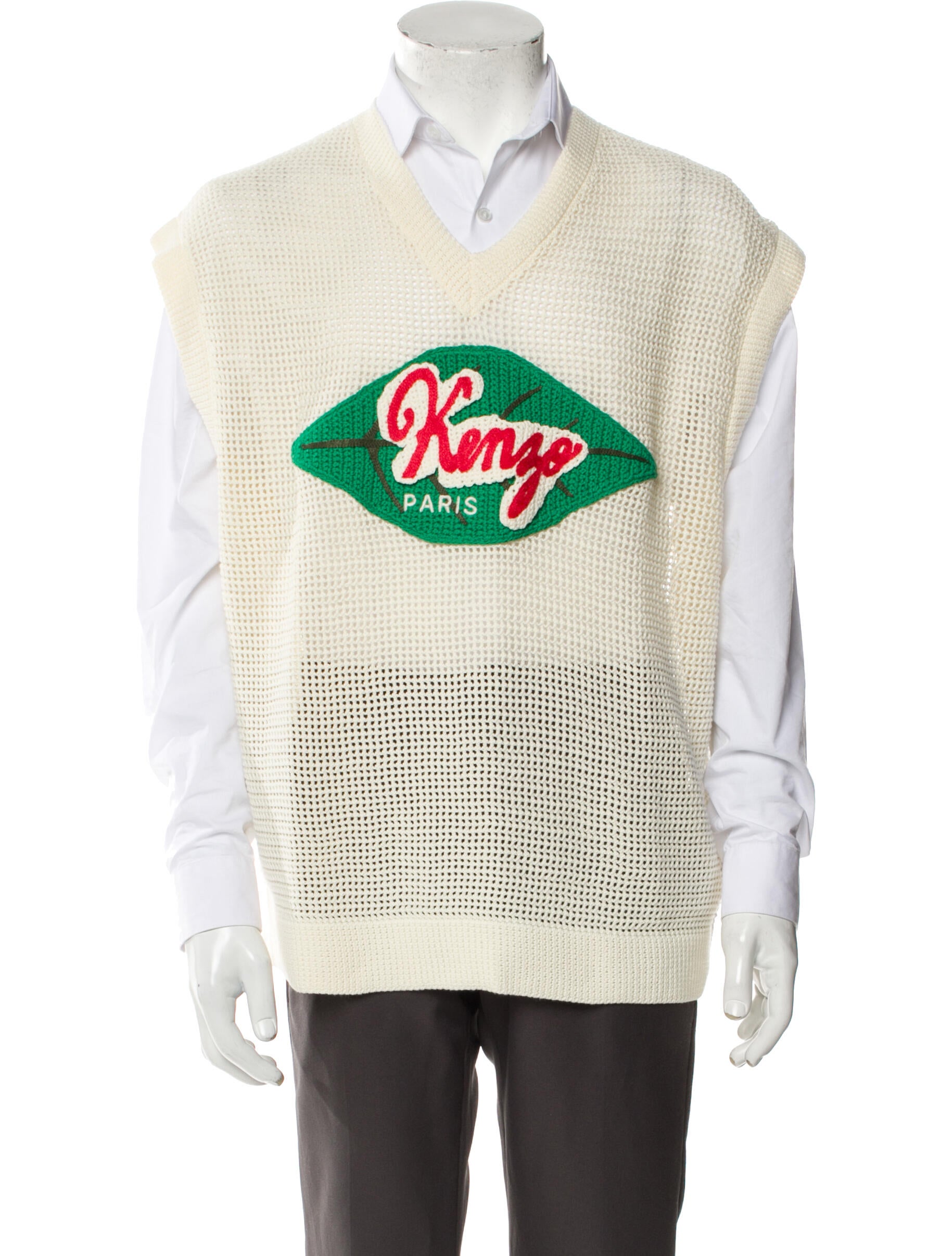 Kenzo Graphic Print V-Neck Sweater Vest w/ Tags - Neutrals Sweaters ...