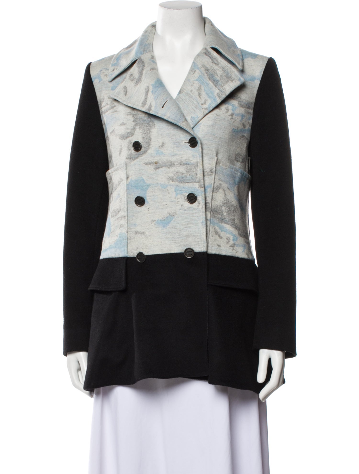 Kenzo Wool Colorblock Pattern Coat - Black Coats, Clothing - KEN74162 ...
