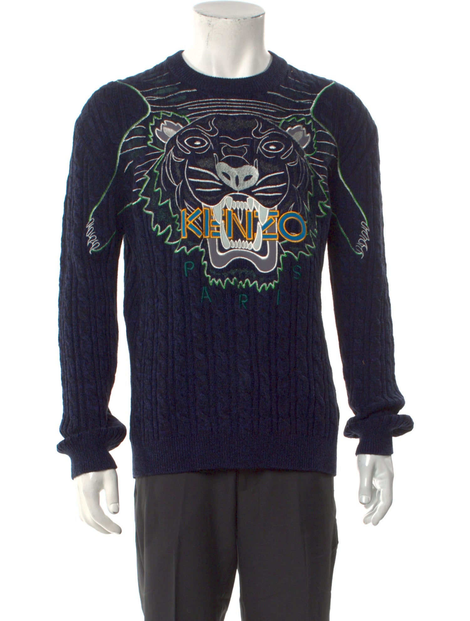 Kenzo Graphic Print Crew Neck Pullover w/ Tags - Blue Sweaters ...