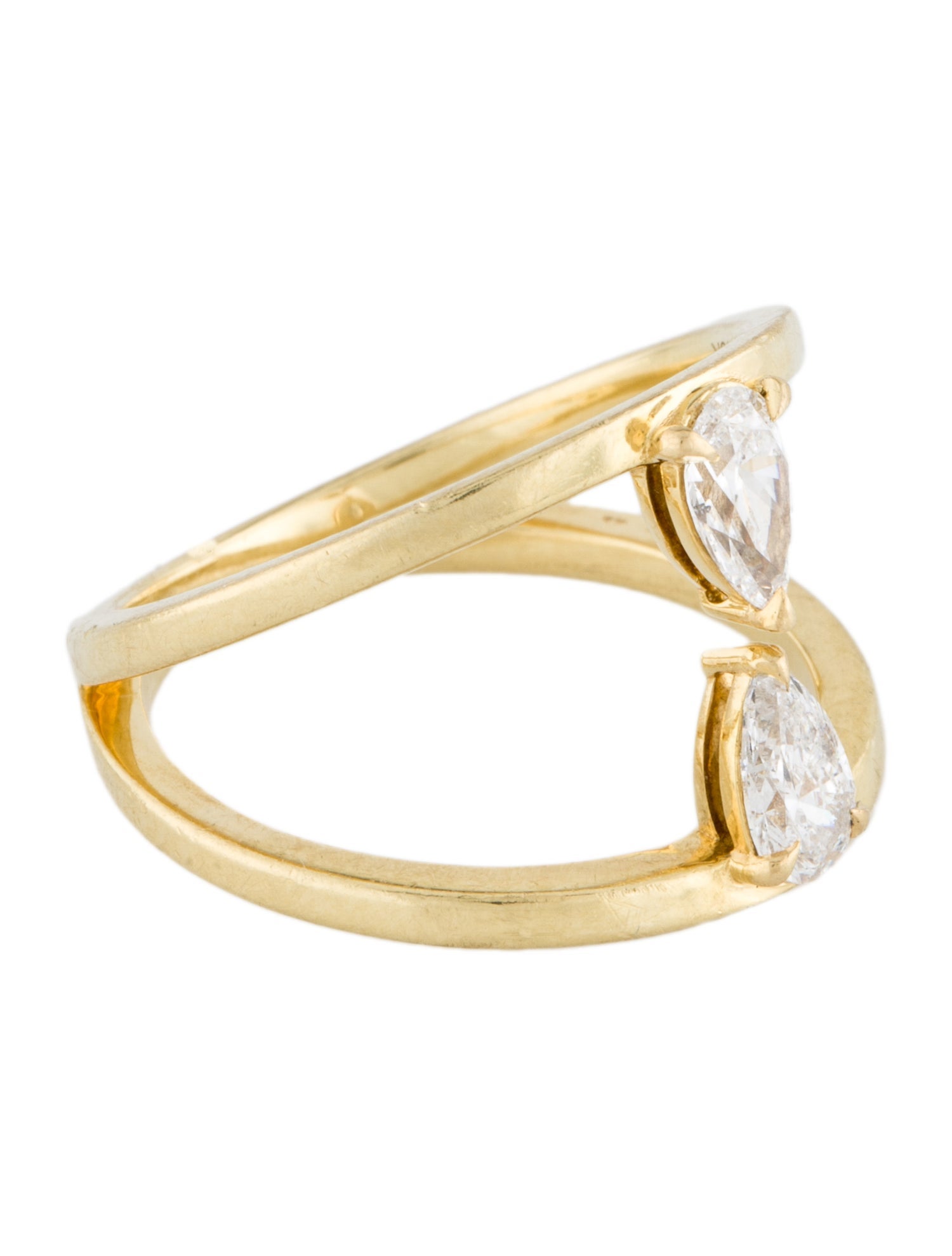 KatKim 18K Diamond Duét Pear Ring - 18K Yellow Gold Band, Rings ...