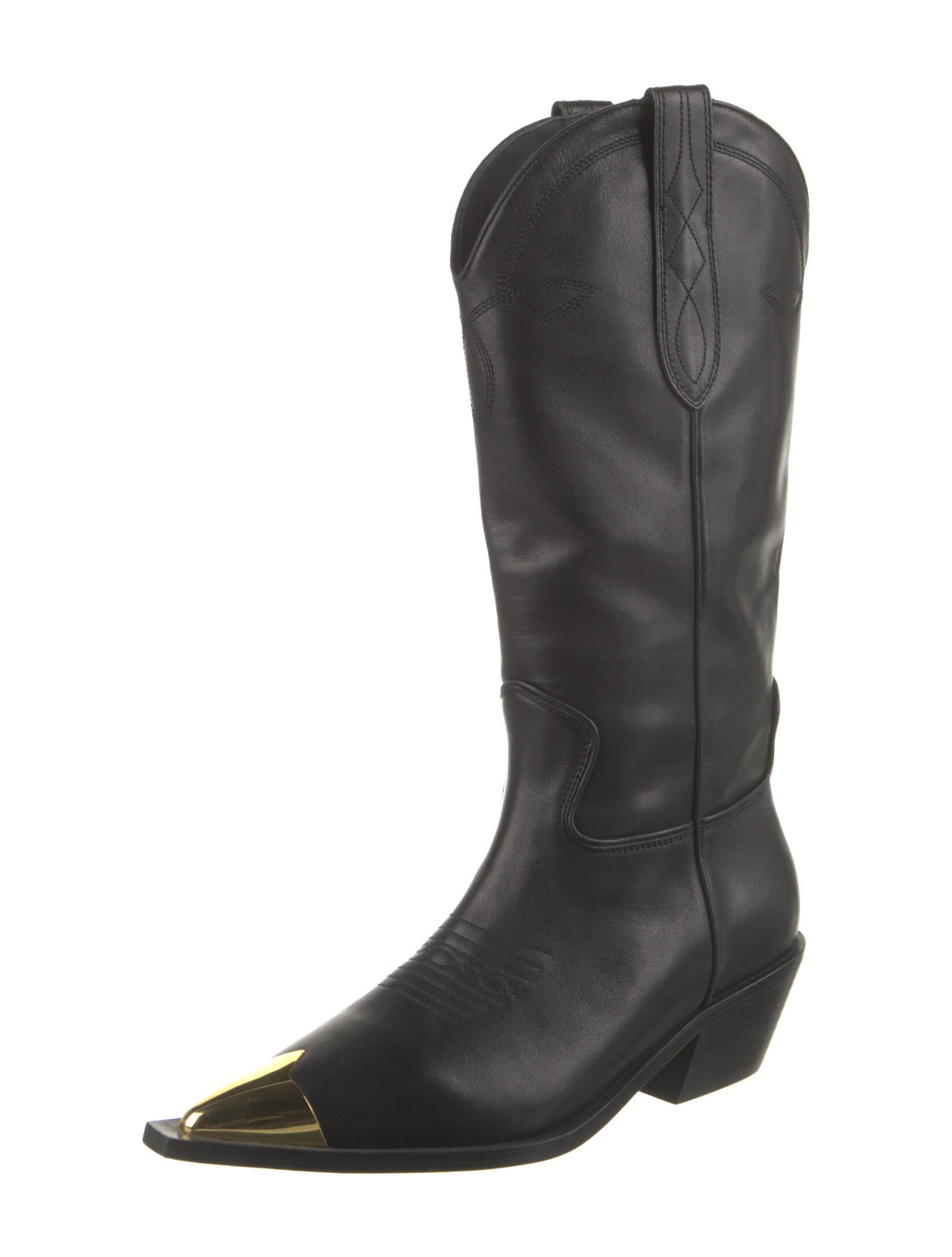 Khaite Leather Colorblock Pattern Western Boots - Black Boots, Shoes ...