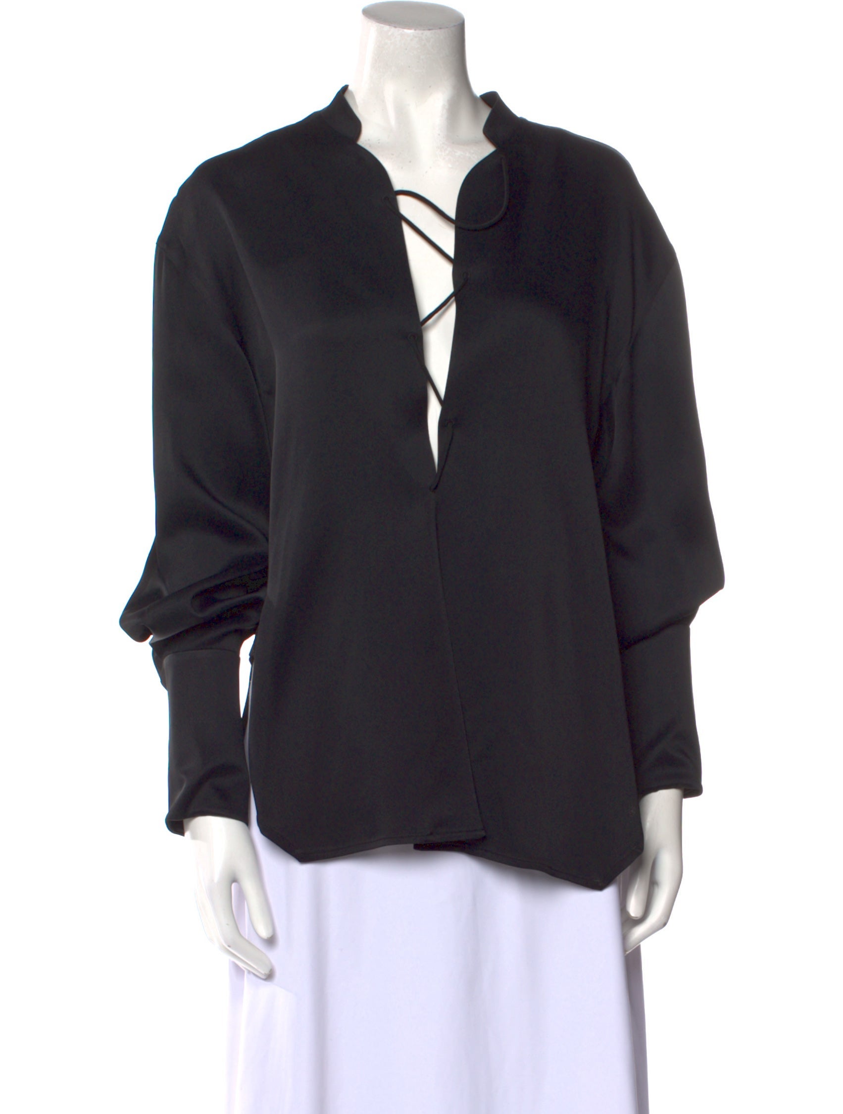 Khaite V-Neck Three-Quarter Sleeve Blouse - Black Tops, Clothing ...