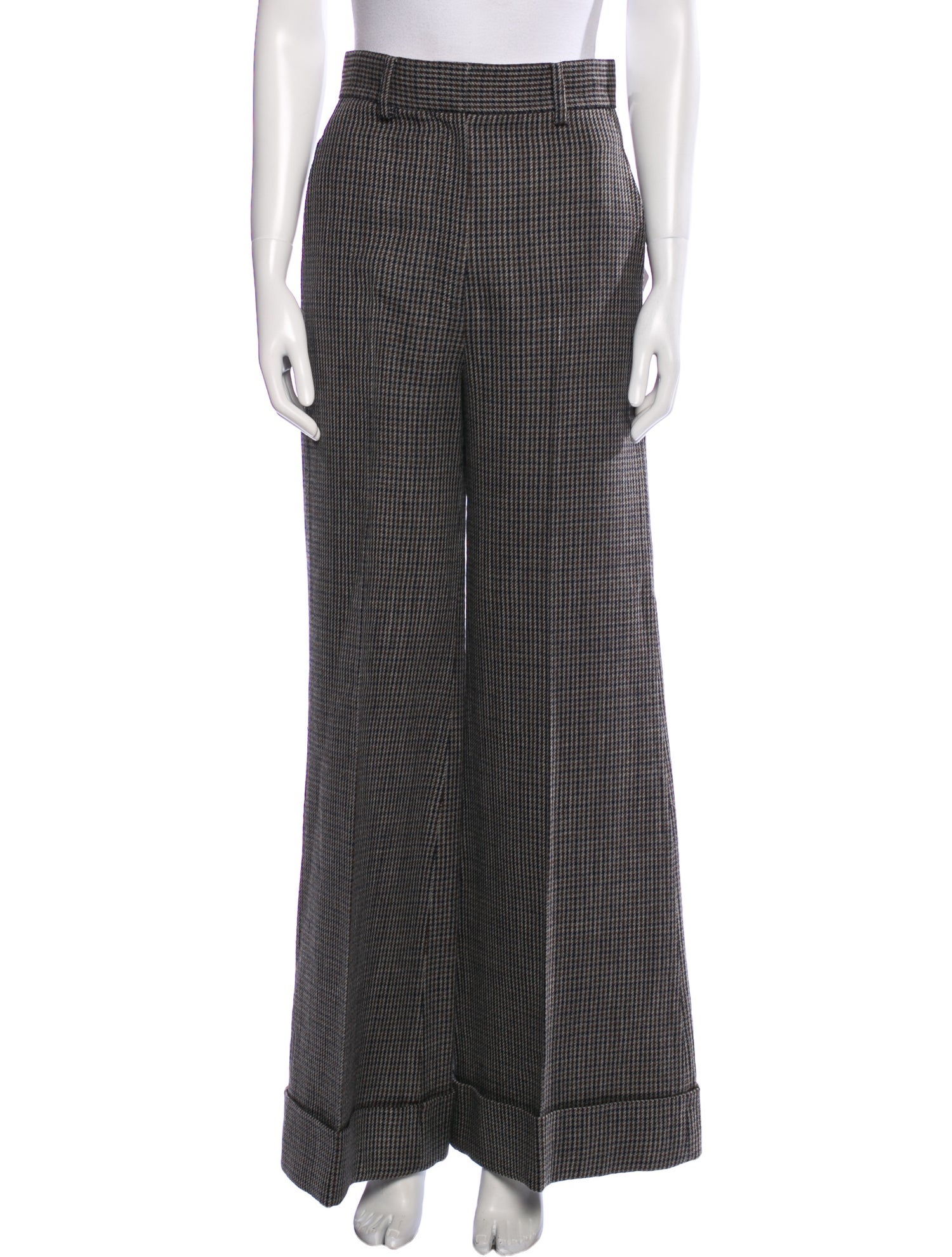 Khaite Houndstooth Print Wide Leg Pants w/ Tags - Grey, 12.5" Rise ...
