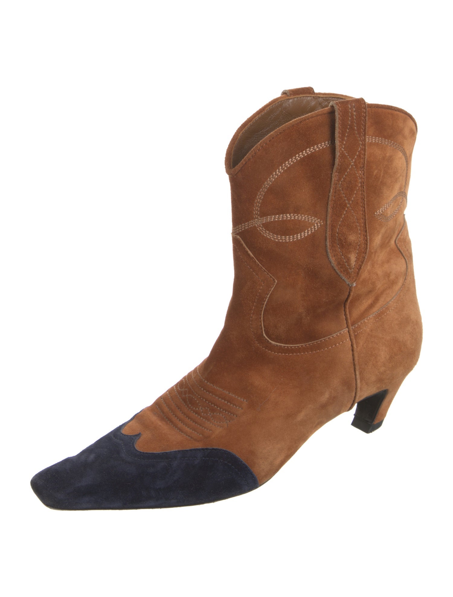 Khaite Suede Colorblock Pattern Western Boots - Brown Boots, Shoes ...