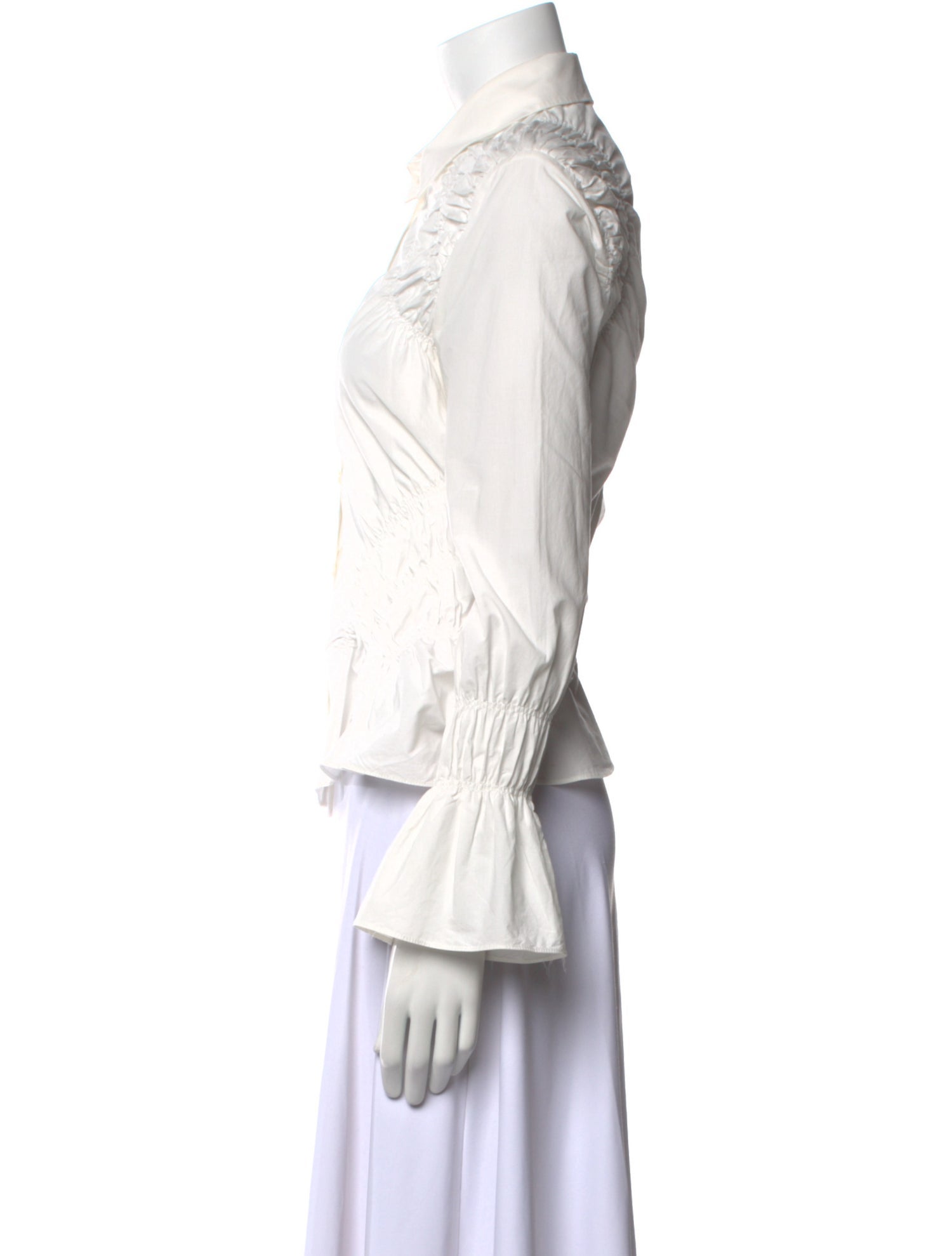 Khaite Long Sleeve Button-Up Top - White Tops, Clothing - KHAIT82783 ...