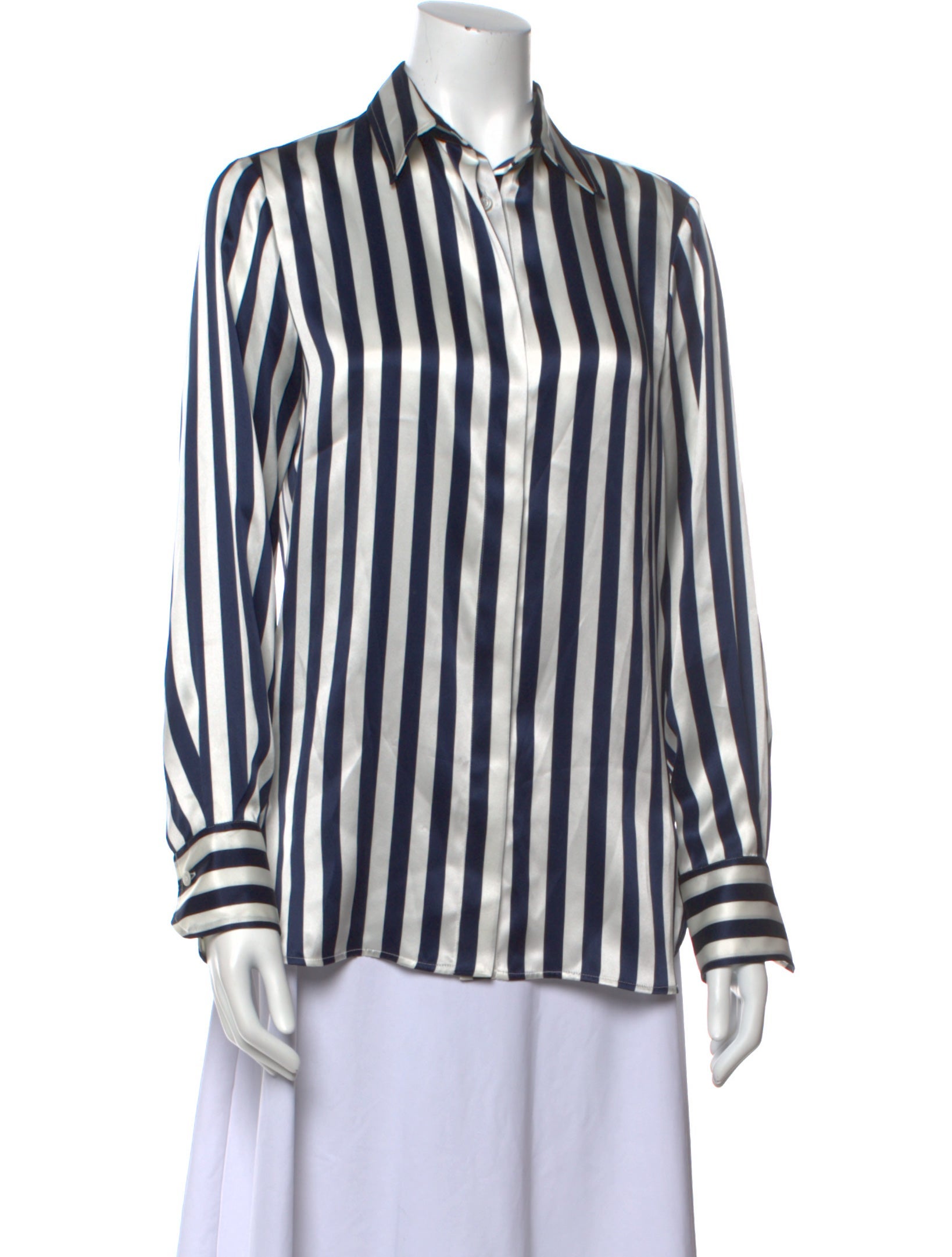 Kiton Silk Striped Button-Up Top - Blue Tops, Clothing - KIT42072 | The ...