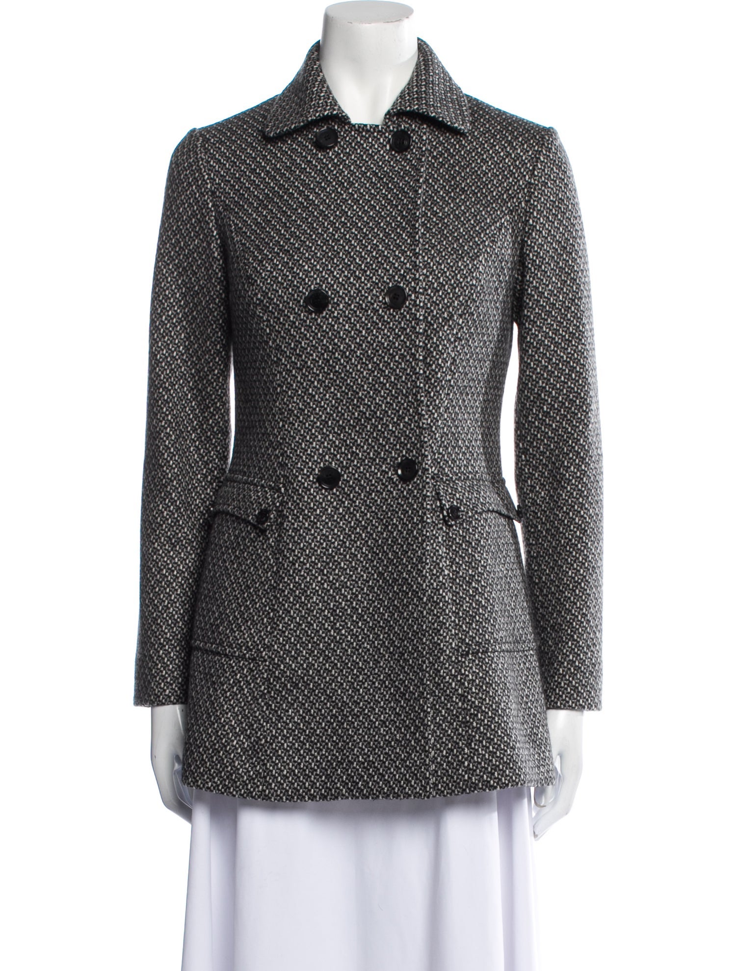 Kiton Cashmere Tweed Pattern Peacoat - Grey Coats, Clothing - KIT44129 ...