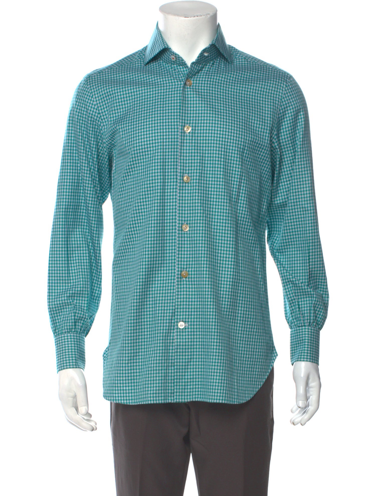 Kiton Plaid Print Long Sleeve Dress Shirt - Green Dress Shirts ...