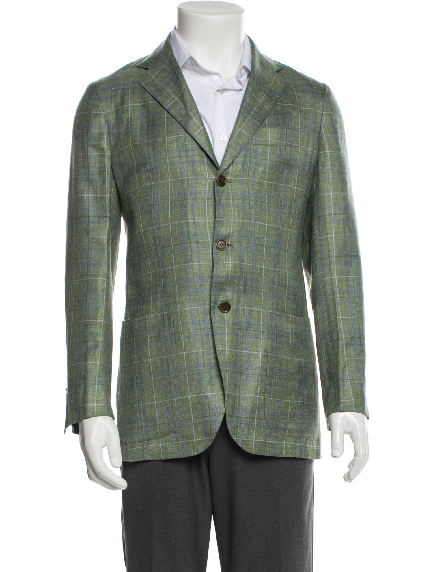 Kiton Plaid Print Blazer - Green Suiting, Clothing - KIT46479 | The ...