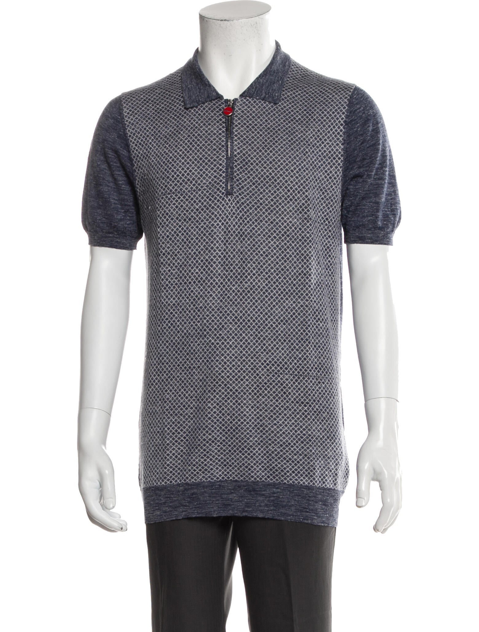 Kiton Silk Plaid Print Polo Shirt - Blue Polos, Clothing - KIT48102 ...