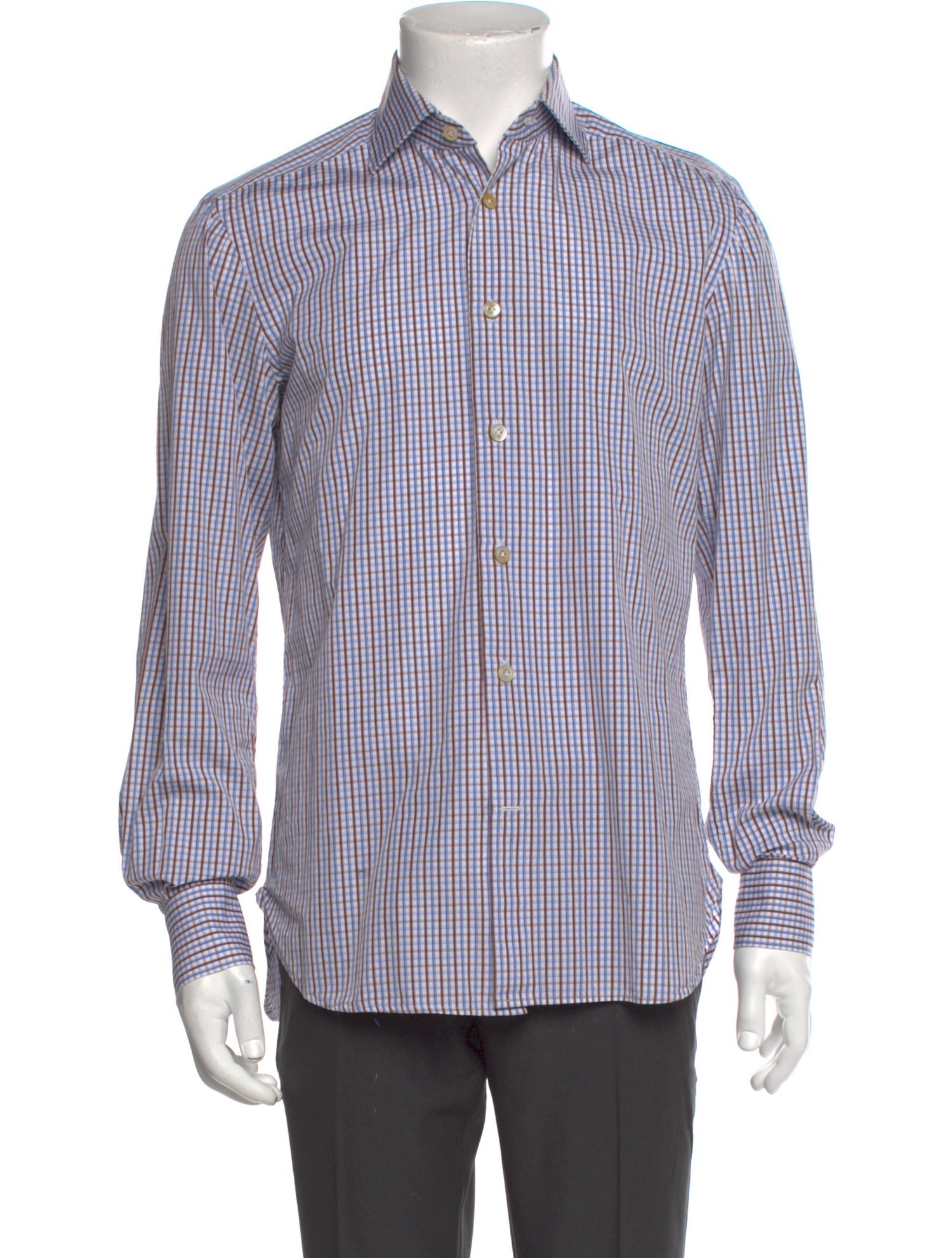 Kiton Plaid Print Long Sleeve Dress Shirt - Blue Dress Shirts, Clothing ...