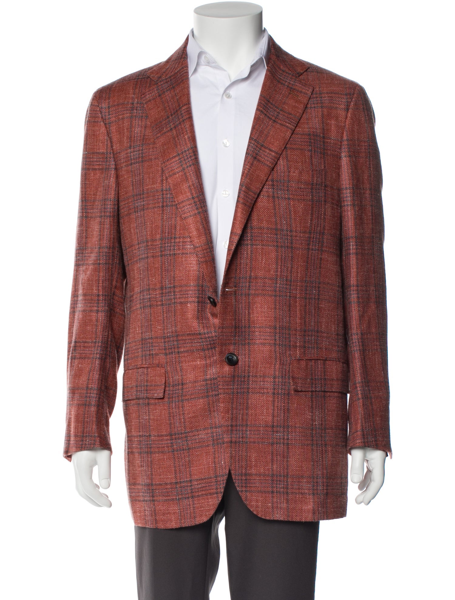 Kiton Plaid Print Blazer - Burgundy Suiting, Clothing - KIT48424 | The ...