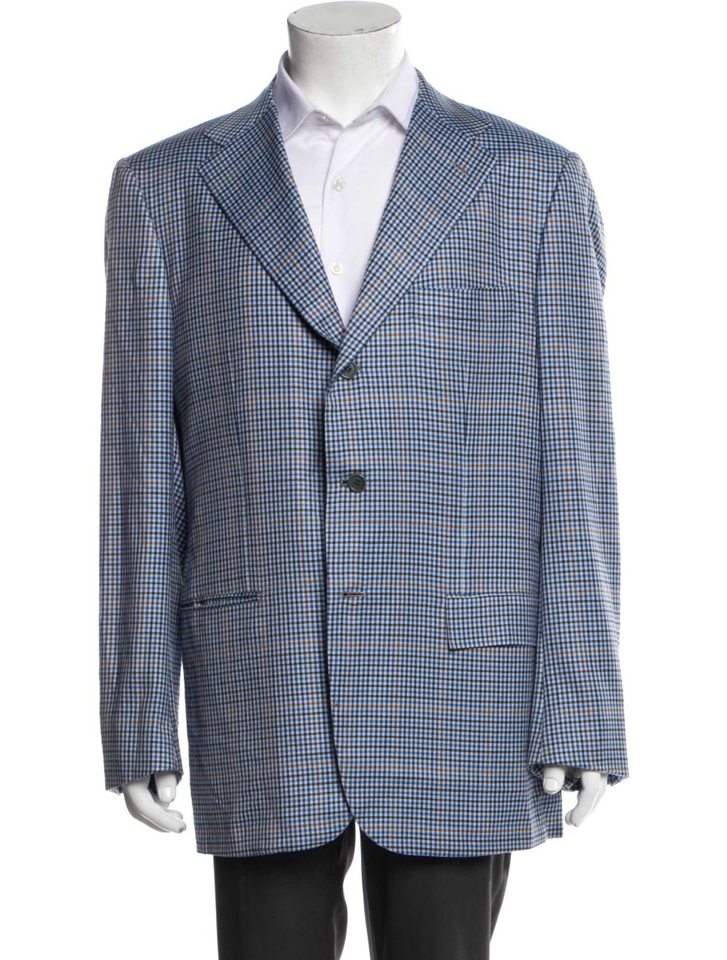 Kiton Plaid Print Blazer - Blue Suiting, Clothing - KIT48442 | The RealReal