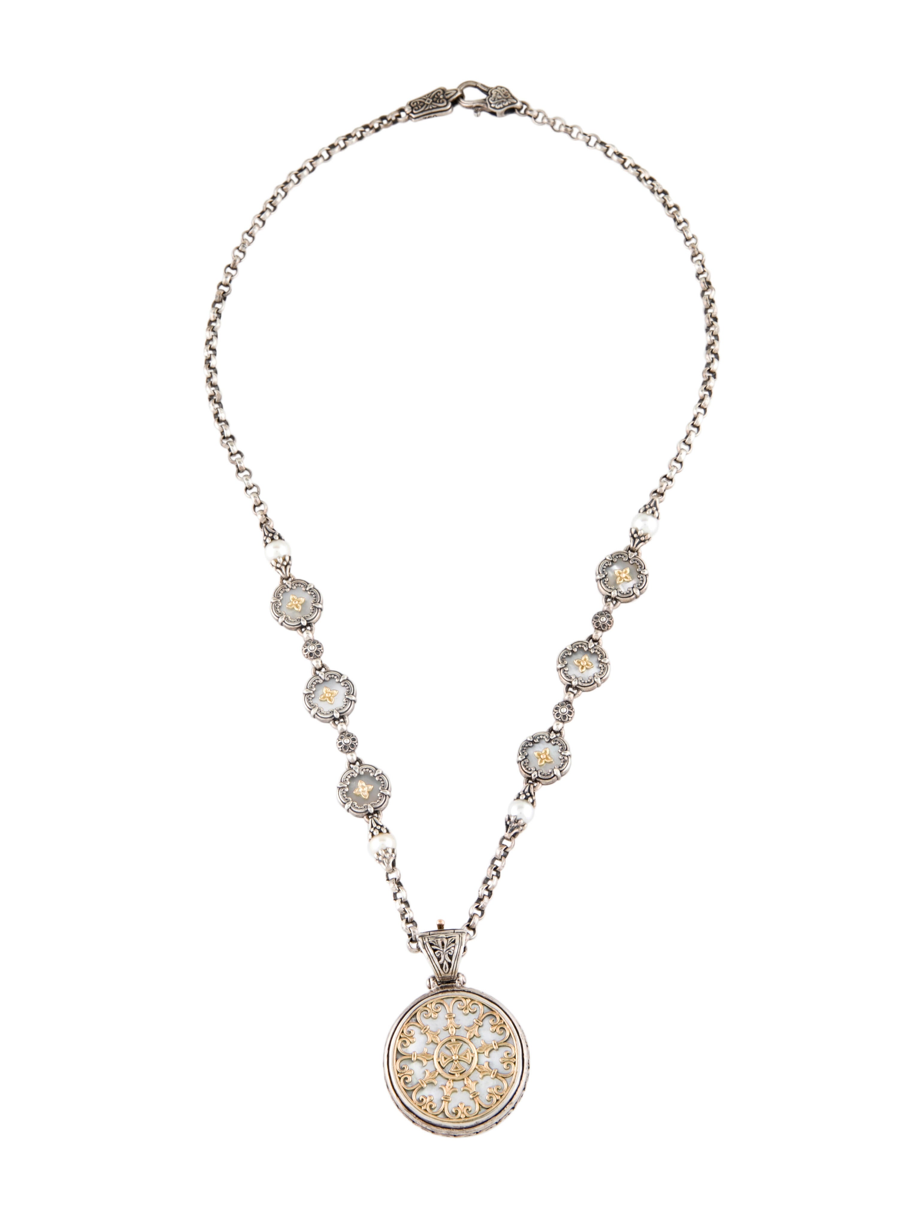 Konstantino Pearl & Mother of Pearl Floral Station Convertible Pendant ...