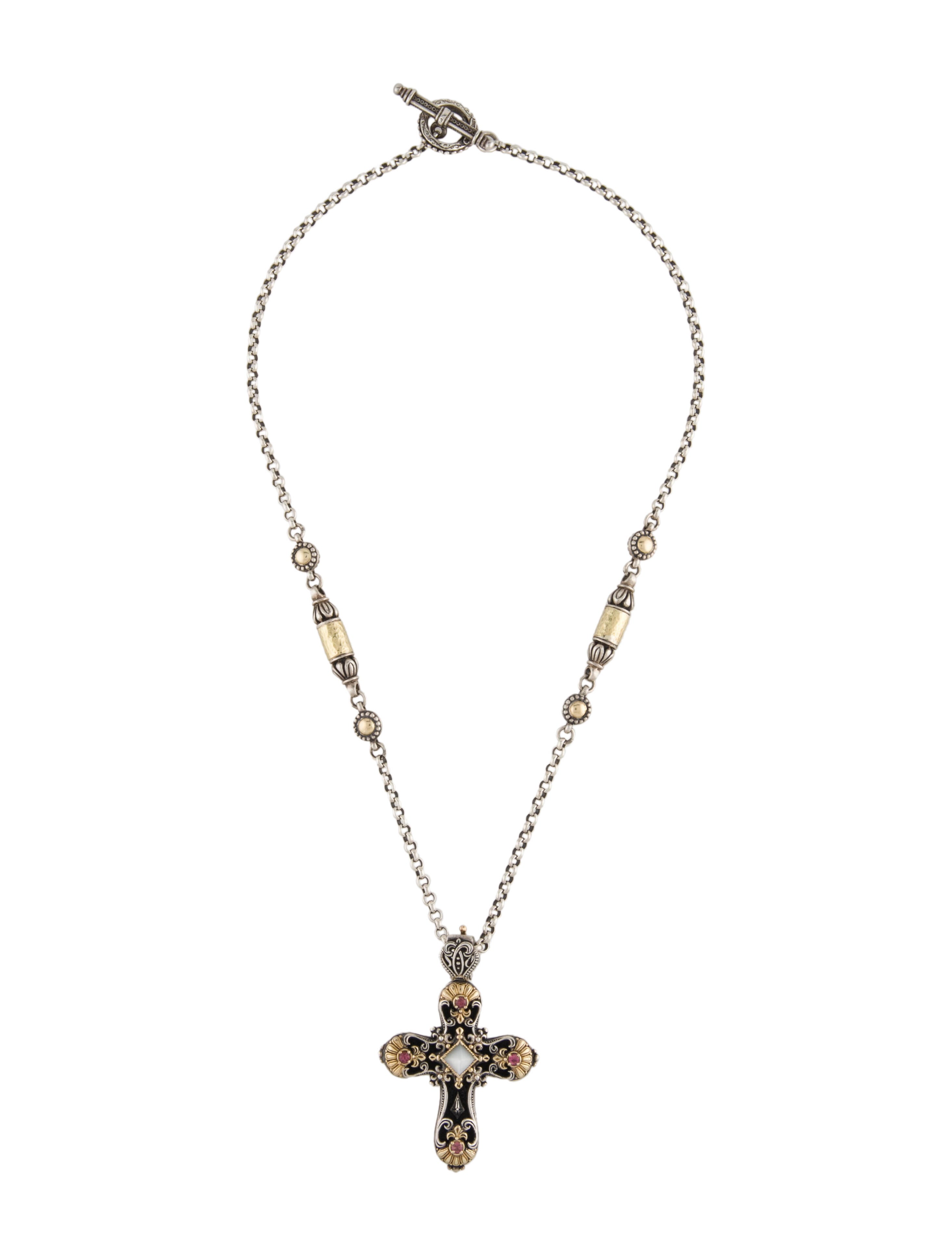 Konstantino Mother-of-Pearl & Tourmaline Cross Enhancer Pendant Bullet ...