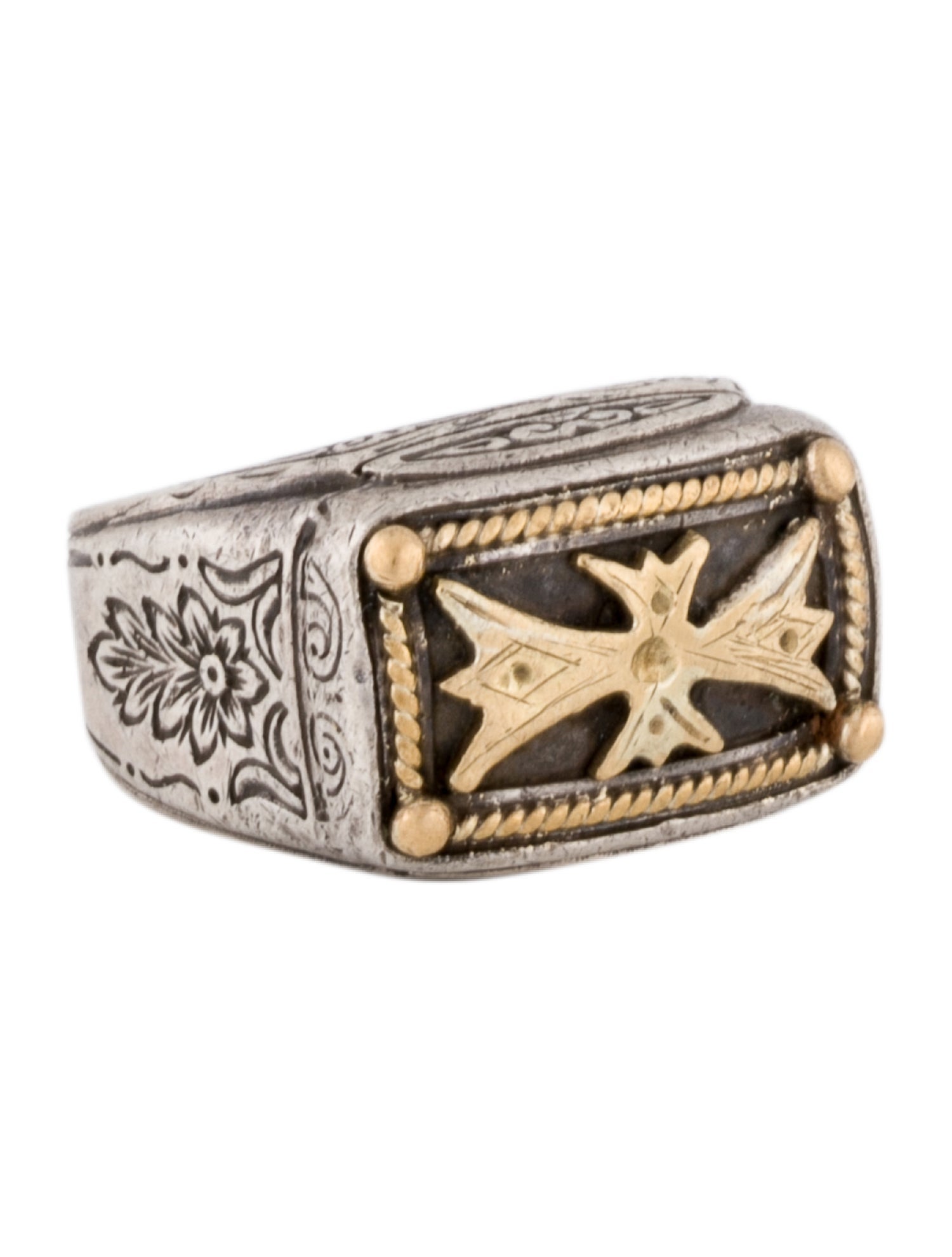 Konstantino Two-Tone Cross Signet Ring - 18K Yellow Gold Cocktail Ring ...