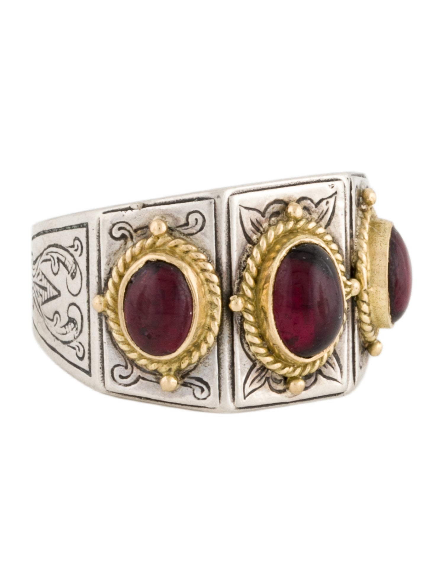 Konstantino Two-Tone Garnet Three Stone Cocktail Ring - 18K Yellow Gold ...
