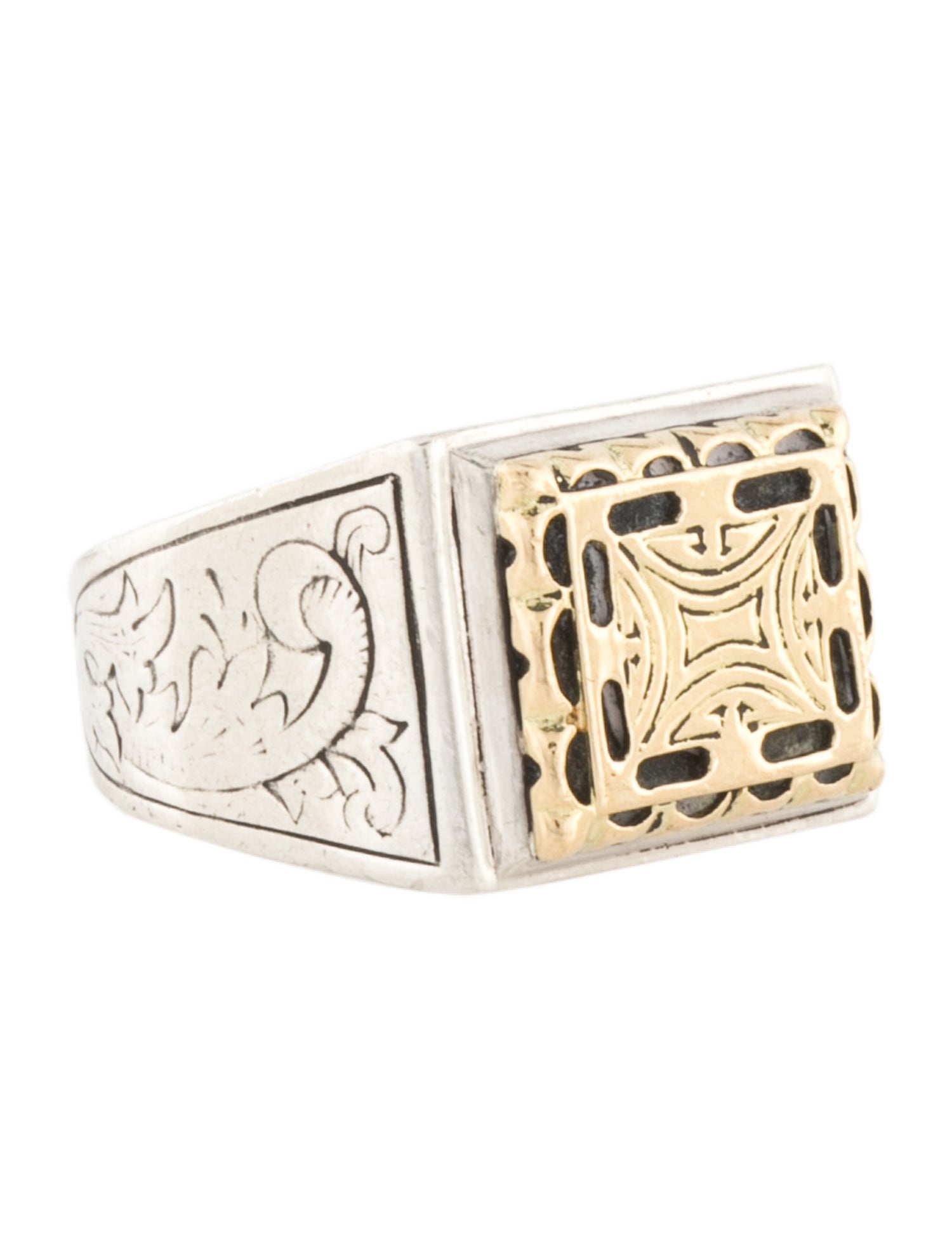 Konstantino Two-Tone Signet Ring - 18K Yellow Gold Signet Ring, Rings ...