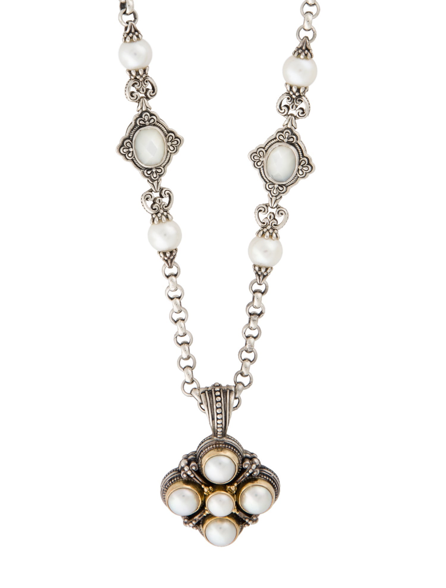 Konstantino Two-Tone Pearl Drop Pendant w/ Pearl & Mother of Pearl ...