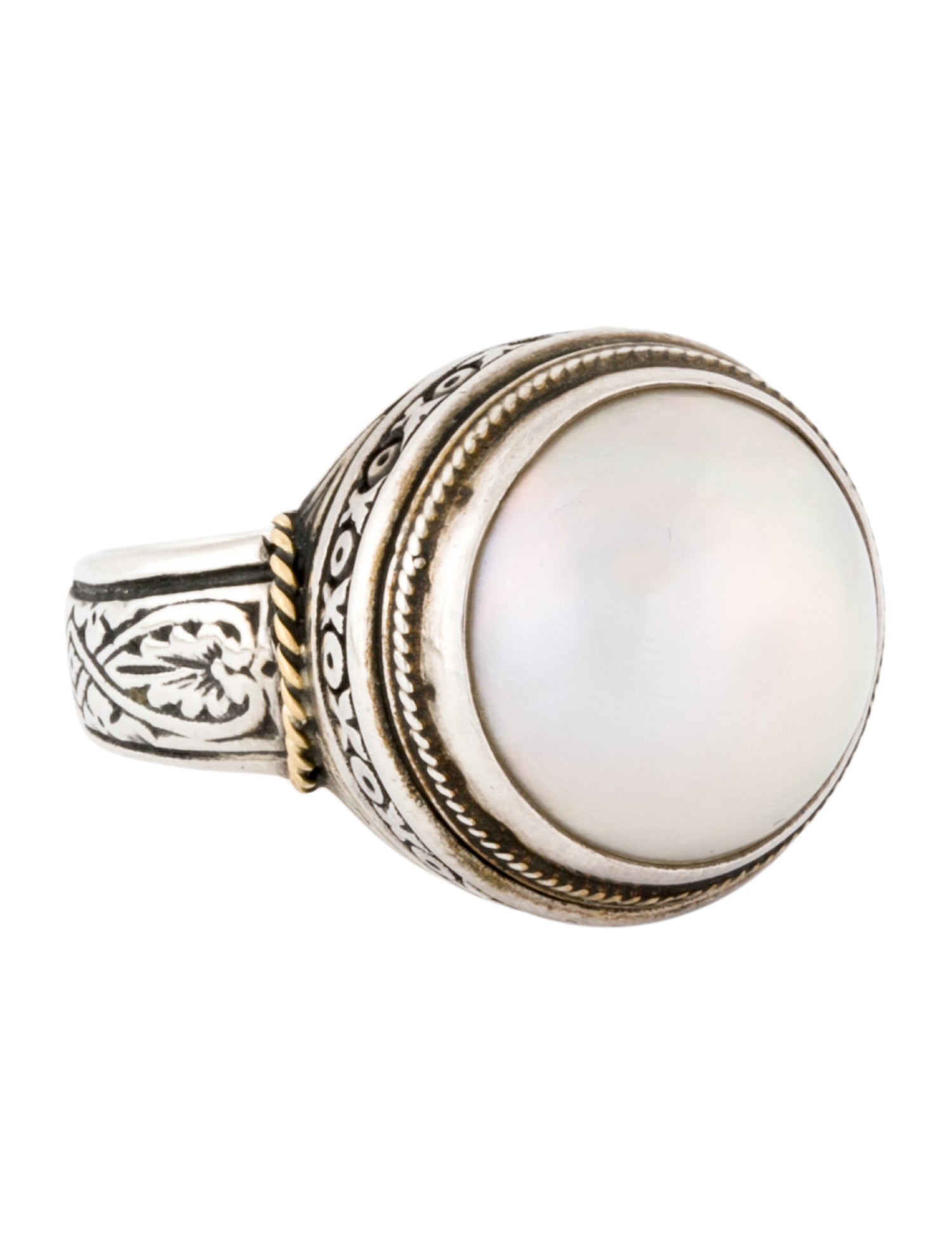 Konstantino Two-Tone Pearl Cocktail Ring - 18K Yellow Gold Signet Ring ...