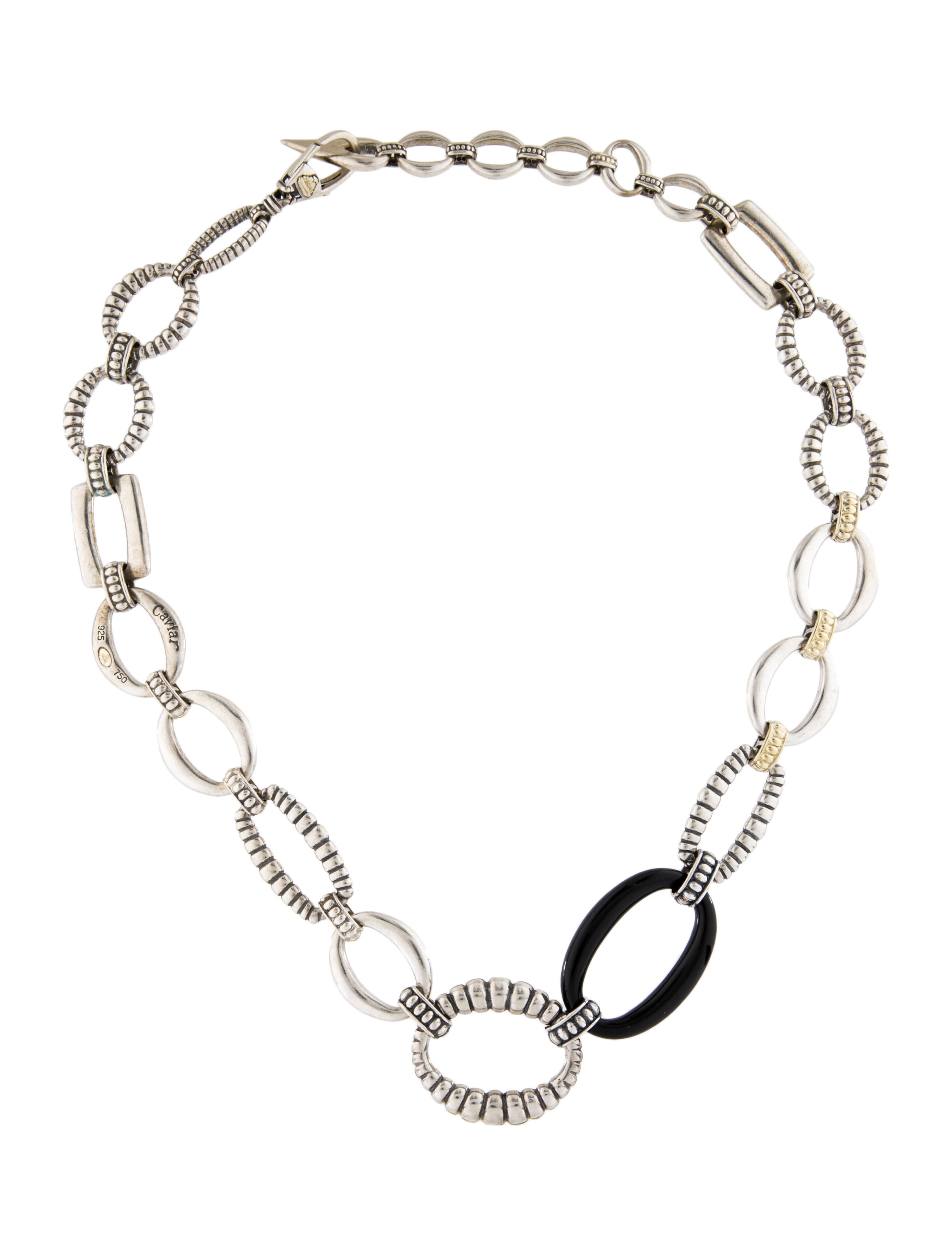 Lagos Two-Tone Station Caviar Beaded Necklace - 18K Yellow Gold Chain ...