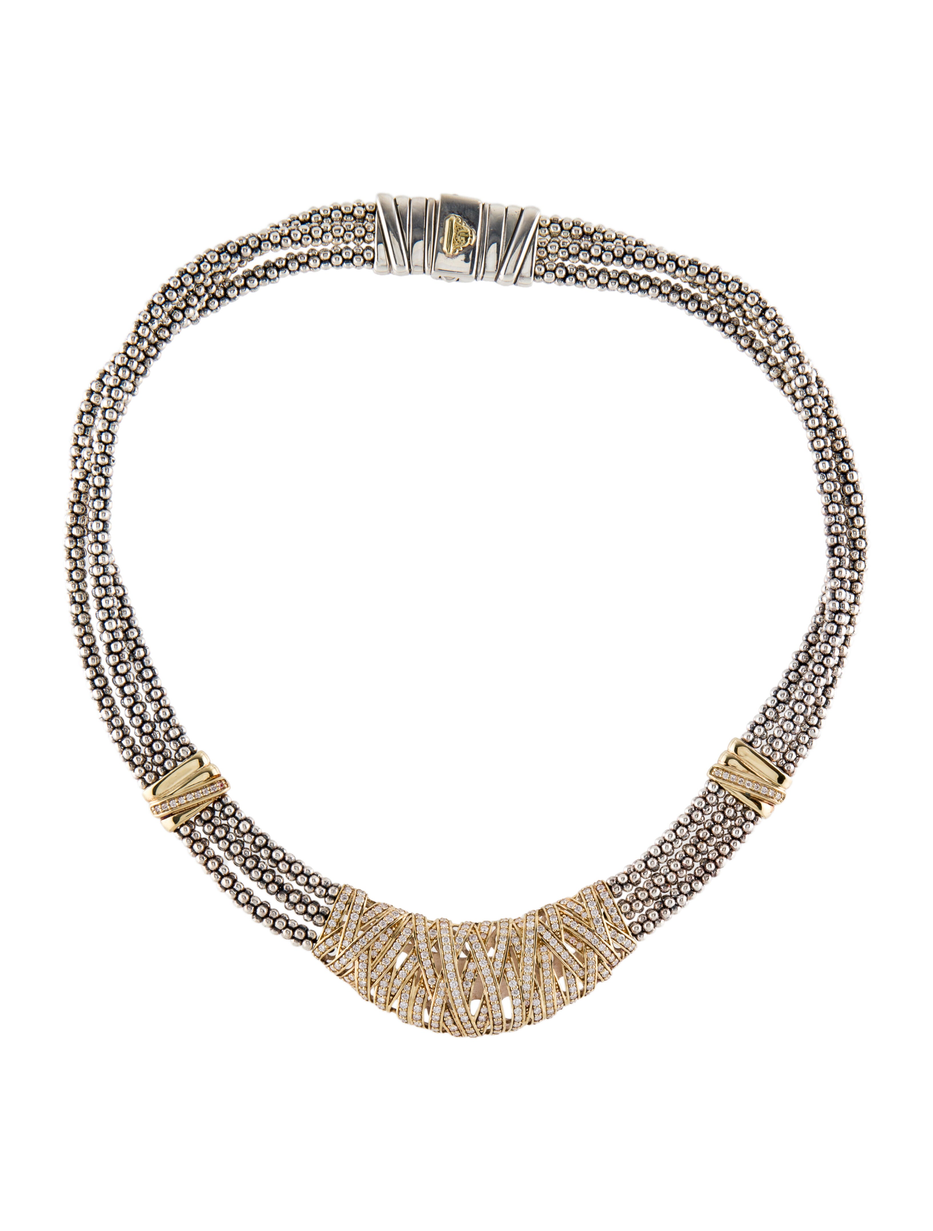 Lagos Two Tone Diamond Statement Caviar Collar Necklace - 18K Yellow ...