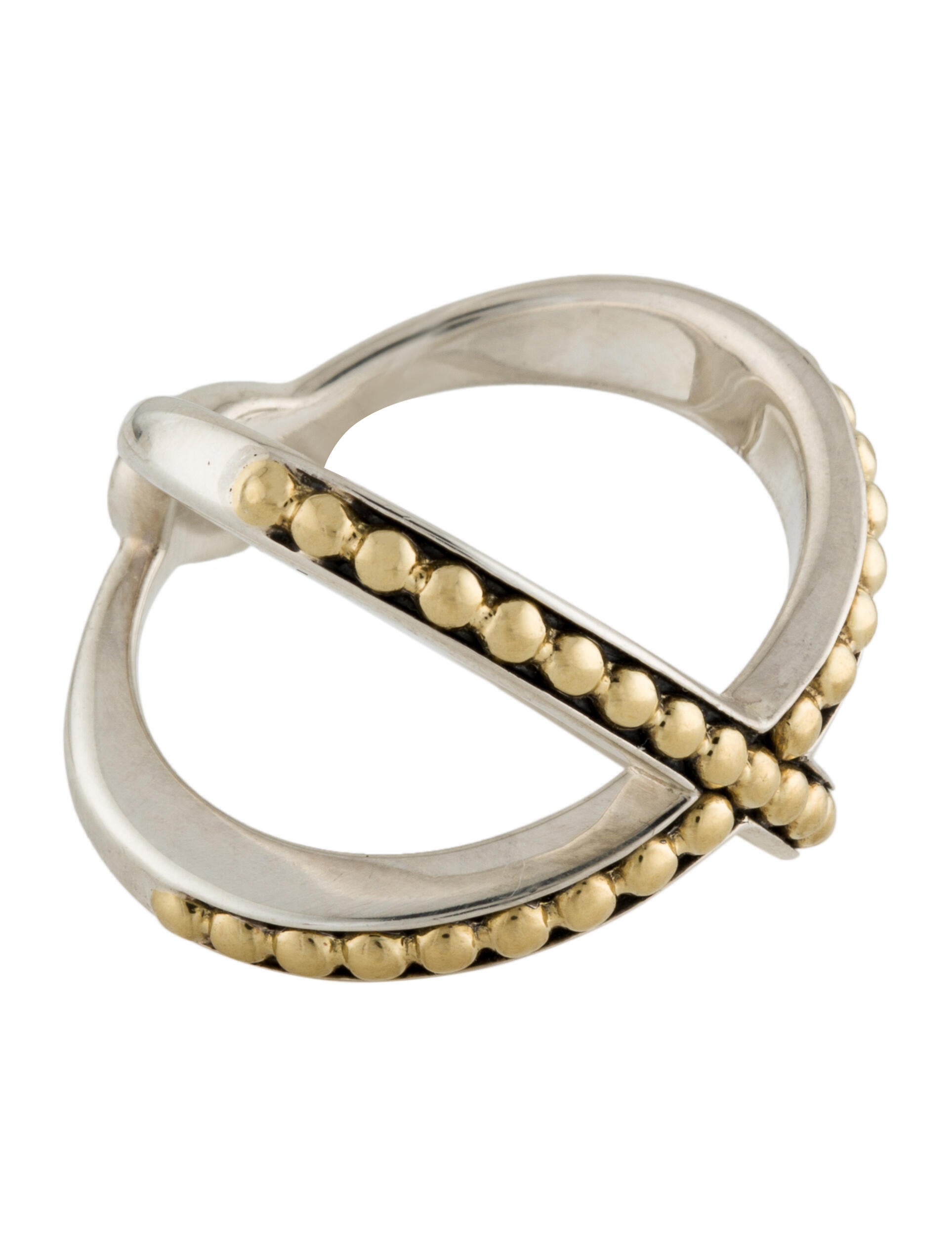 Lagos Two-Tone Beaded X Ring - 18K Yellow Gold Band, Rings - LAG35732 ...