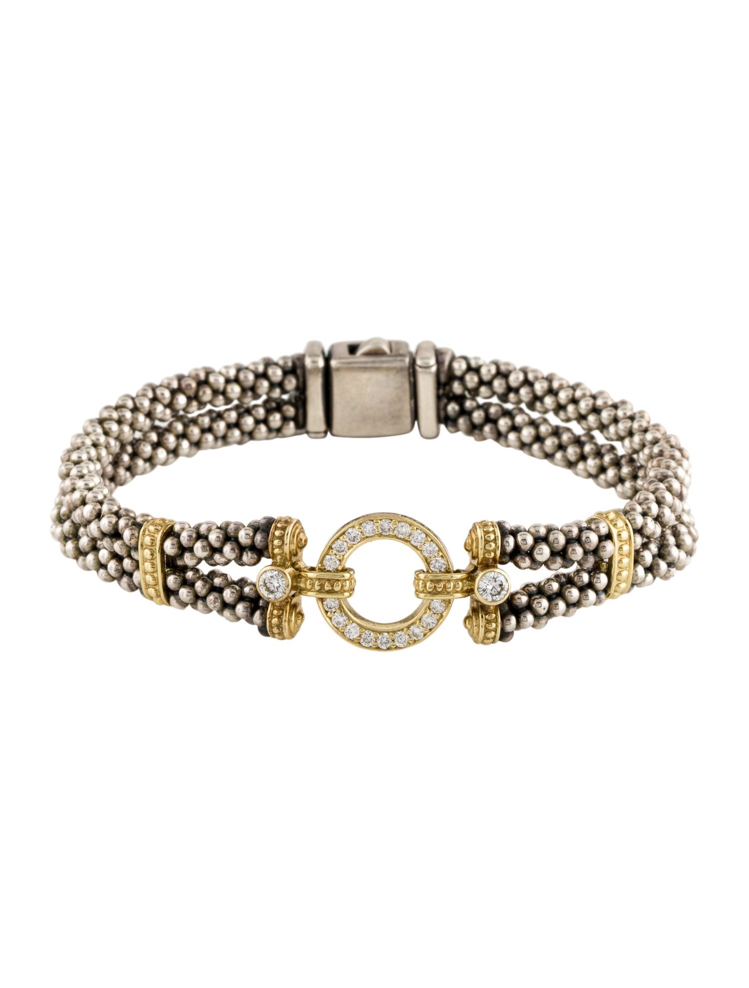 Lagos Two-Tone Diamond Caviar Station Bracelet - 18K Yellow Gold ...
