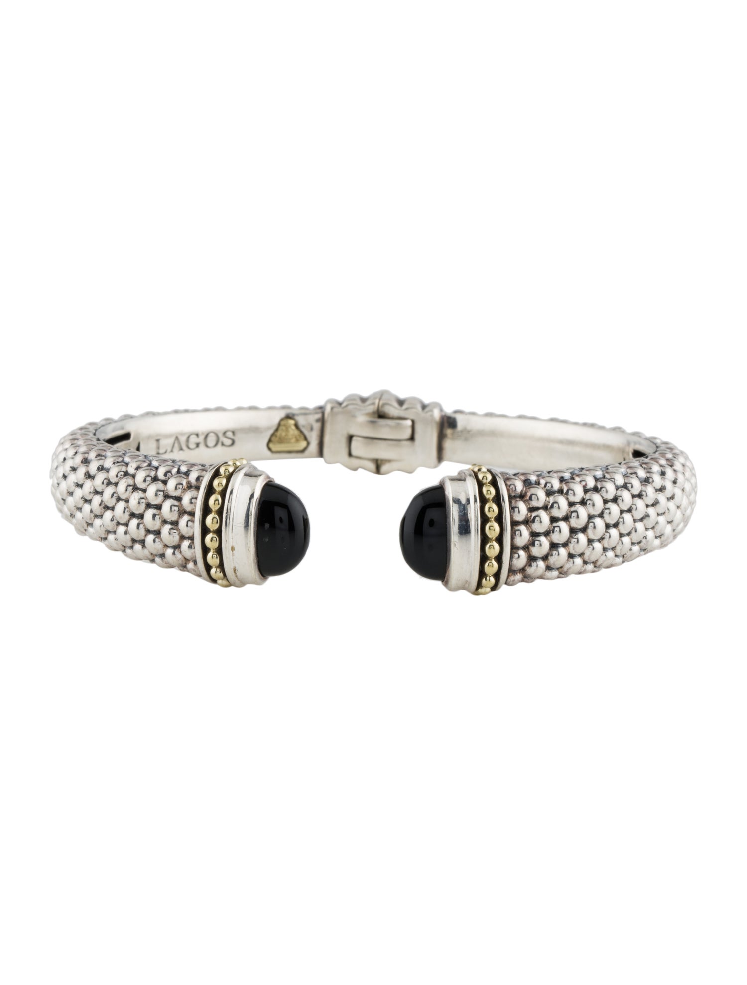 Lagos Onyx Caviar Hinged Cuff Bracelet - 18K Yellow Gold Cuff ...