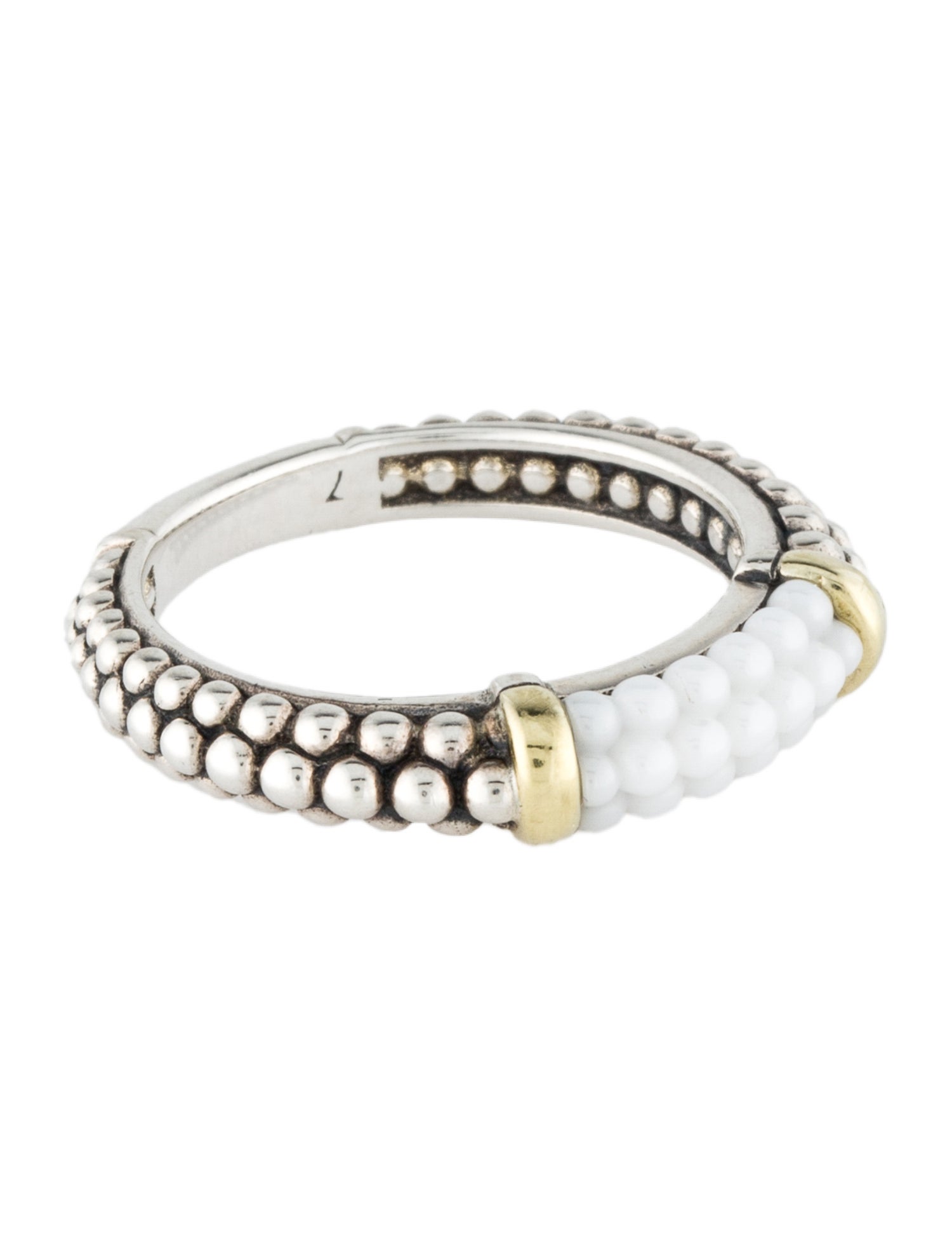 Lagos Two-Tone Ceramic Caviar Stacking Ring - White, 18K Yellow Gold ...
