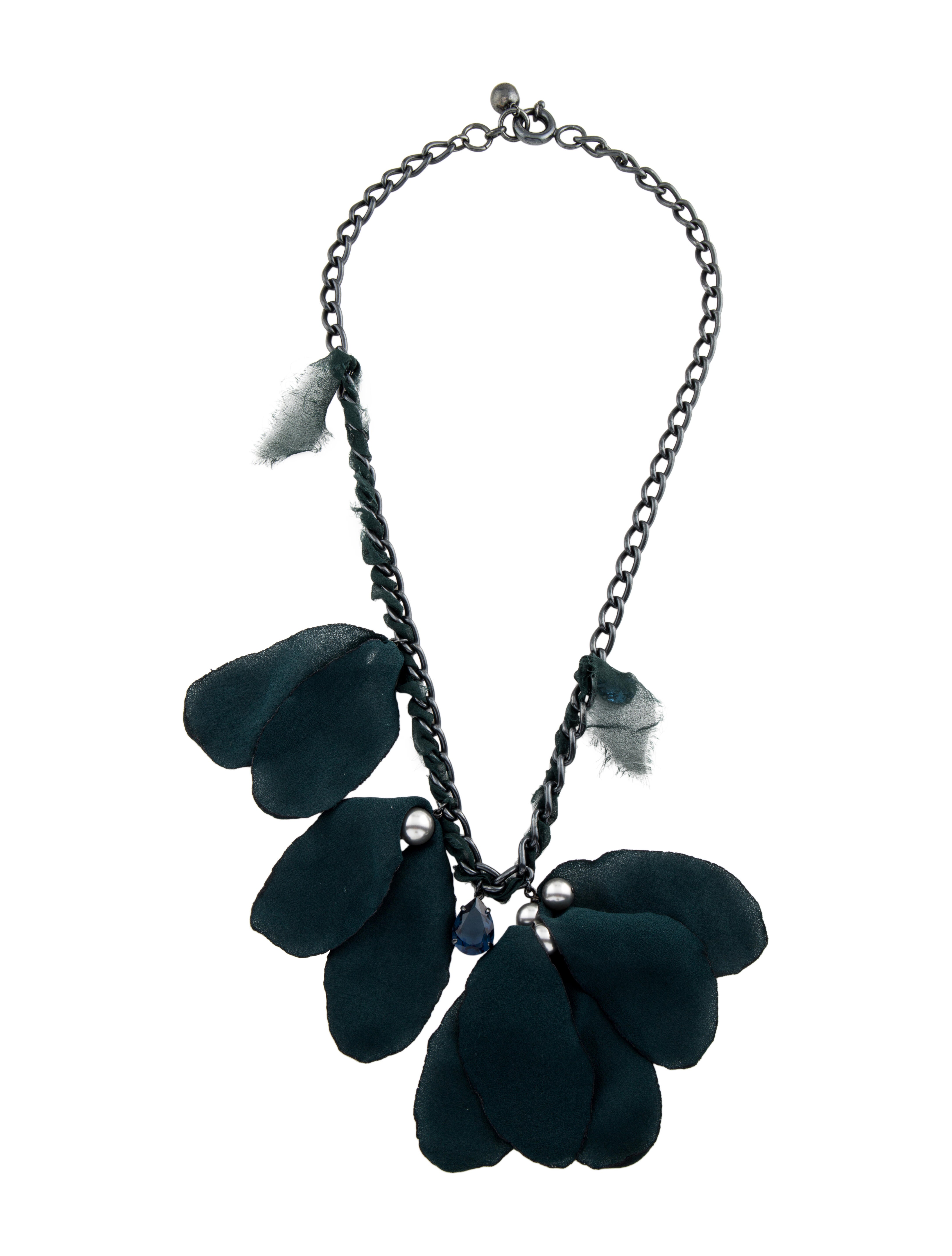 Lanvin Crystal & Ribbon Necklace - Blue, Gold-Tone Metal Chain ...