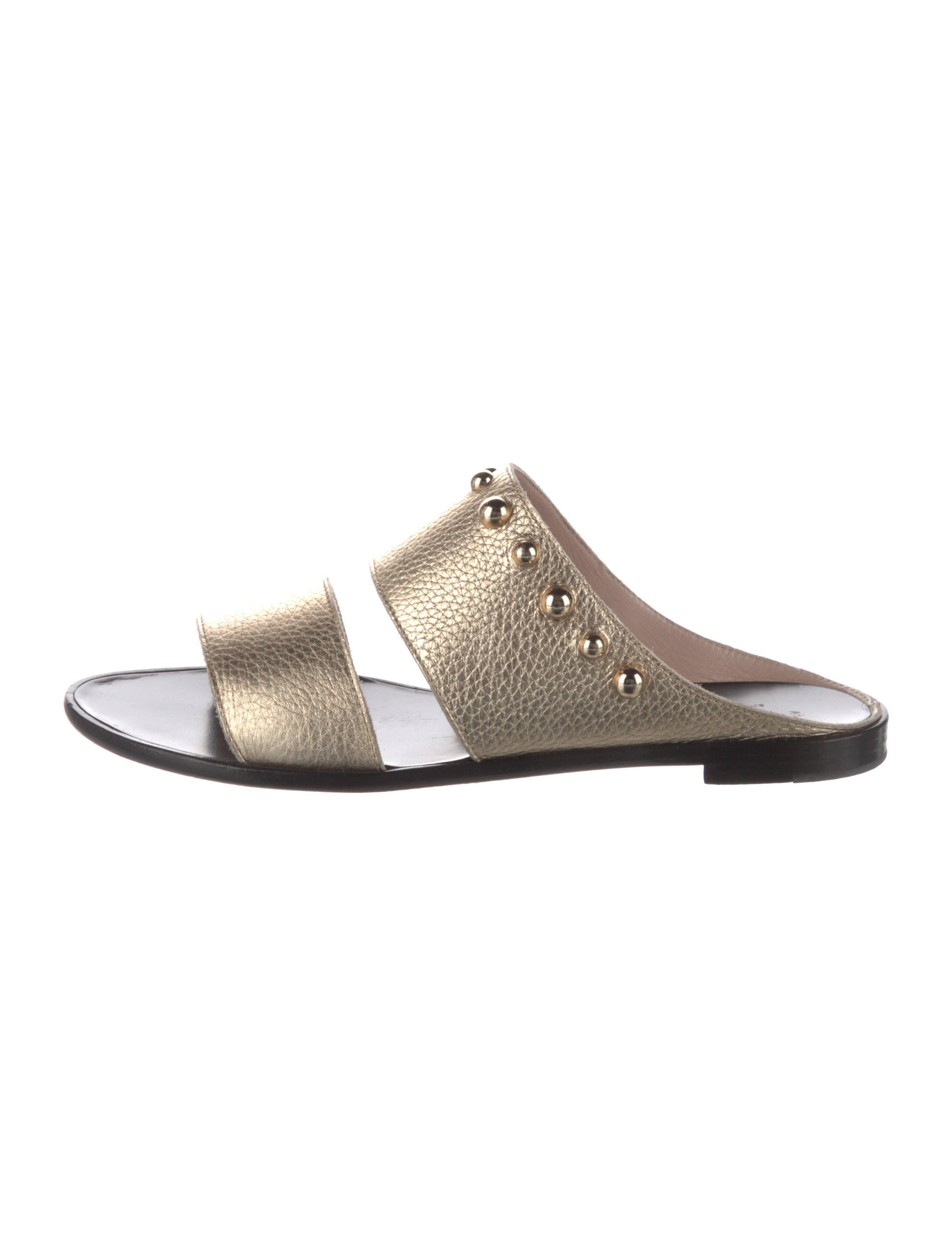 Lanvin Leather Studded Accents Slides - Gold Sandals, Shoes - LAN178043 ...