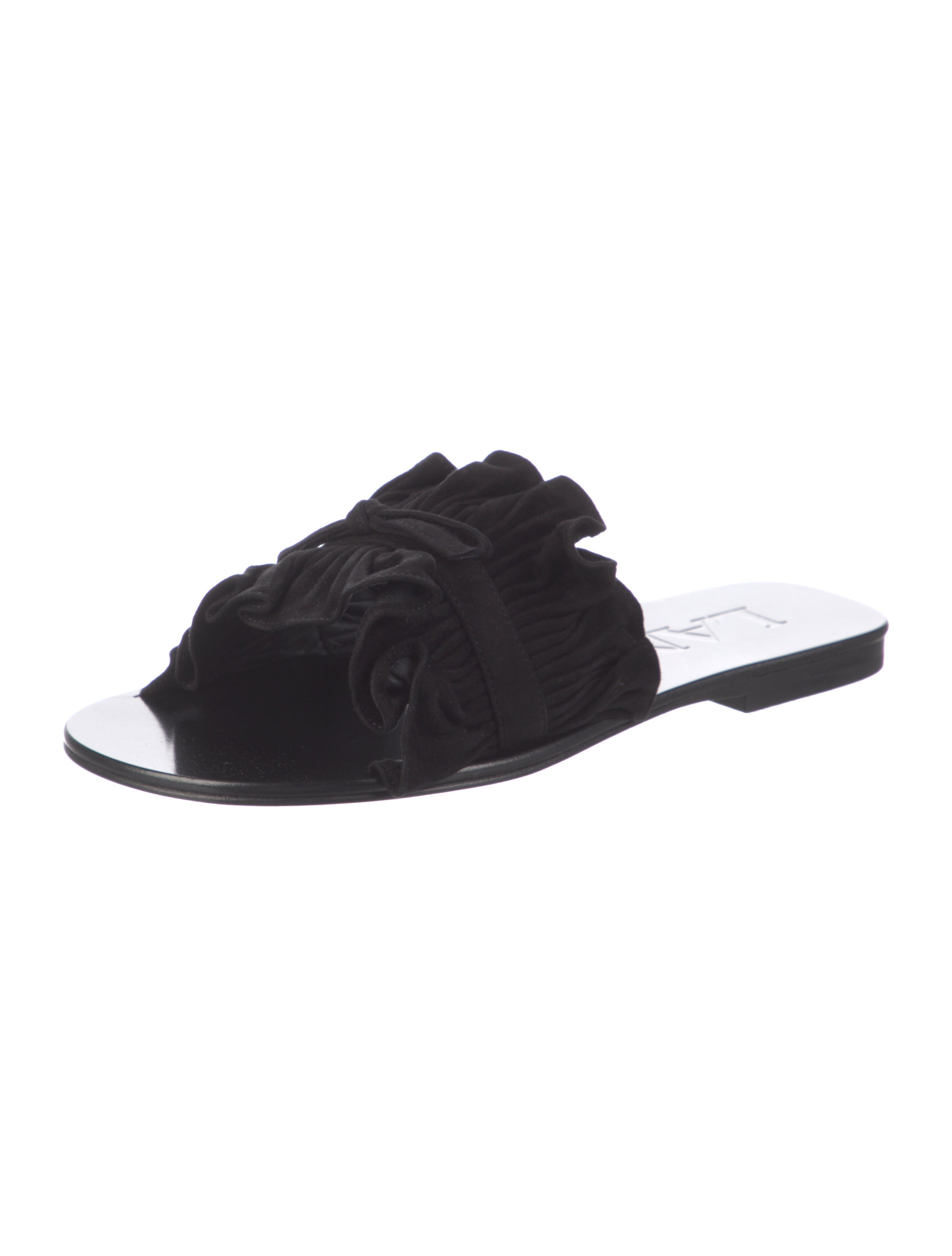 Lanvin Suede Ruffle Embellishment Slides - Black Sandals, Shoes ...